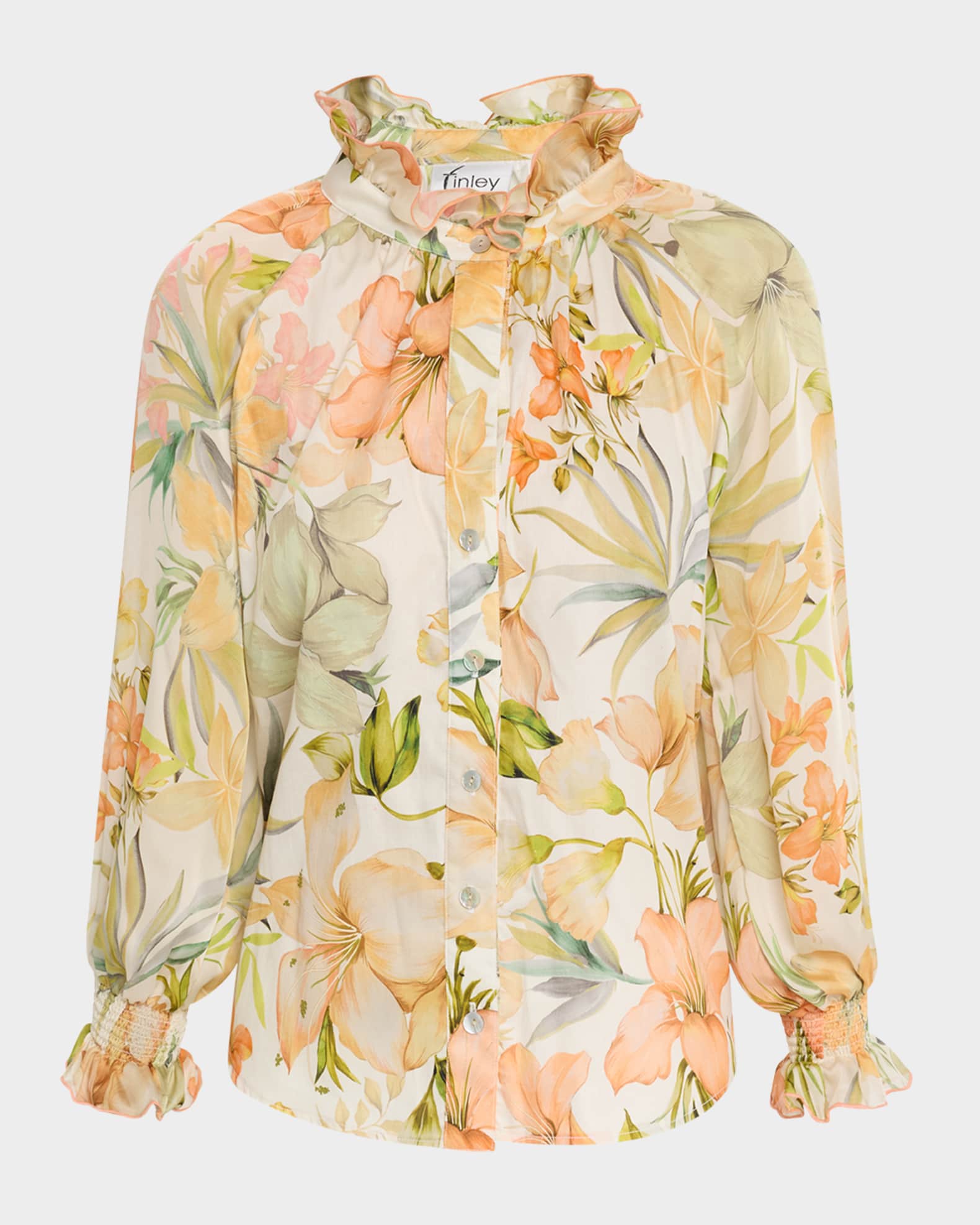 Finley Fiona Floral-Print Ruffle Blouse | Neiman Marcus
