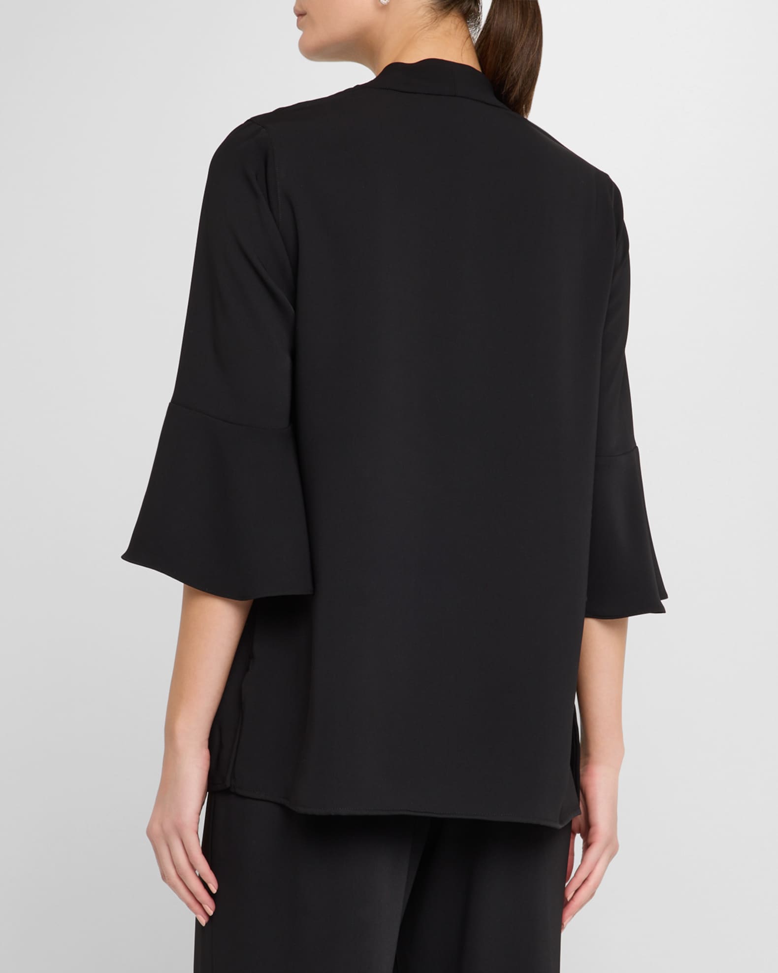 Caroline Rose Valentina Bell-Sleeve Matte Crepe Top | Neiman Marcus