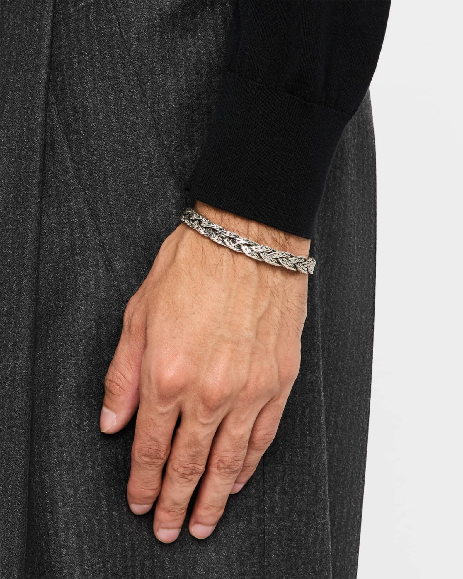 Jan Leslie Men's Braided Sterling Silver Bracelet | Neiman Marcus