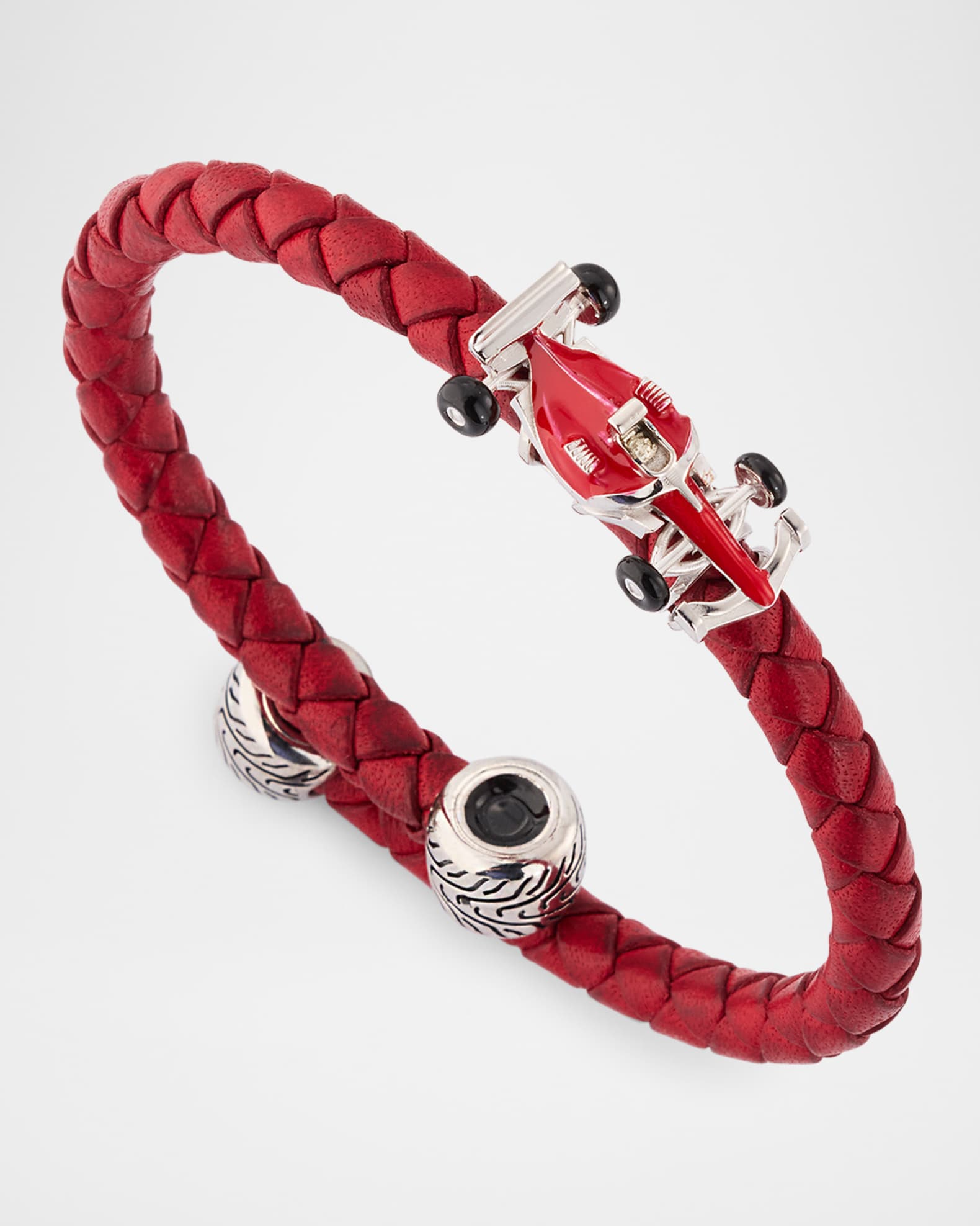Jan Leslie Men's Braided Leather Bracelet with Enamel Race Car | Neiman ...