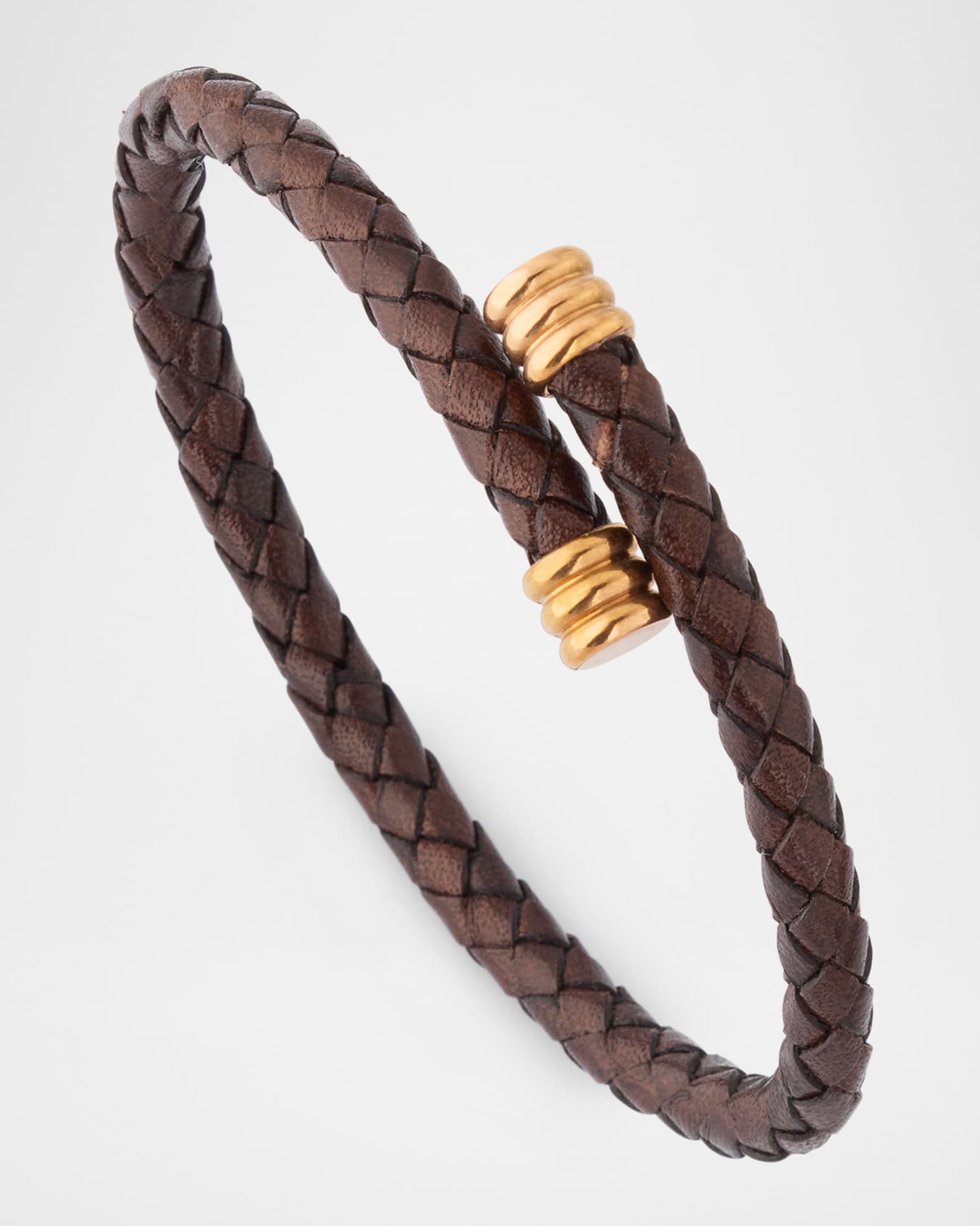 Link Up Men's Flexible Braided Leather Bracelet with Stainless Steel ...