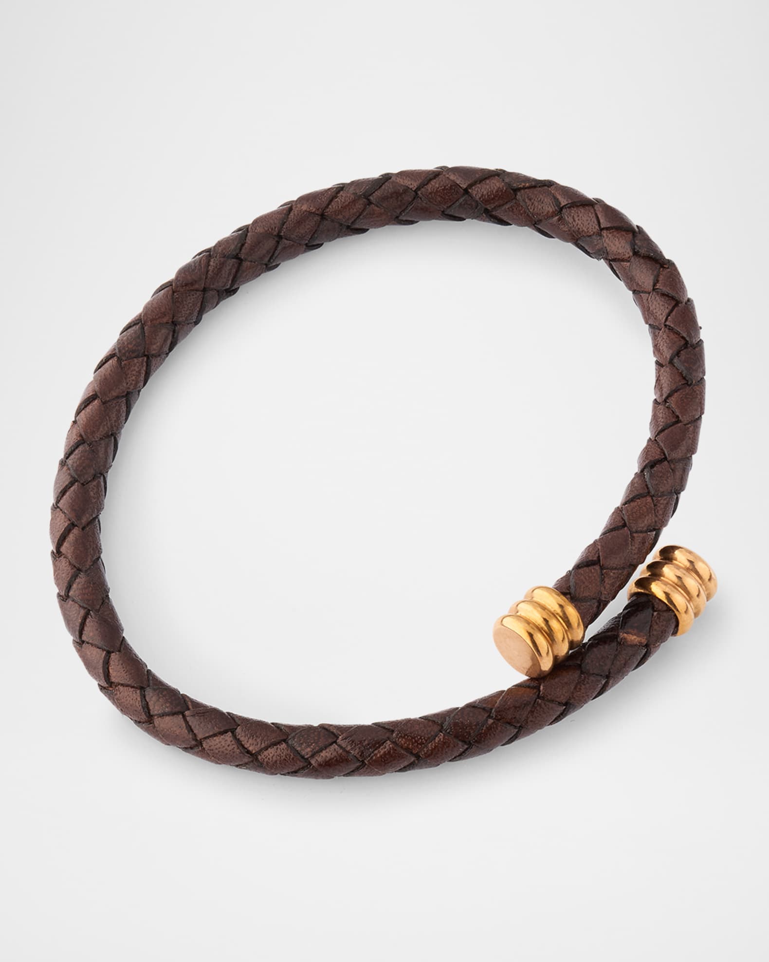 Link Up Men's Flexible Braided Leather Bracelet with Stainless Steel ...