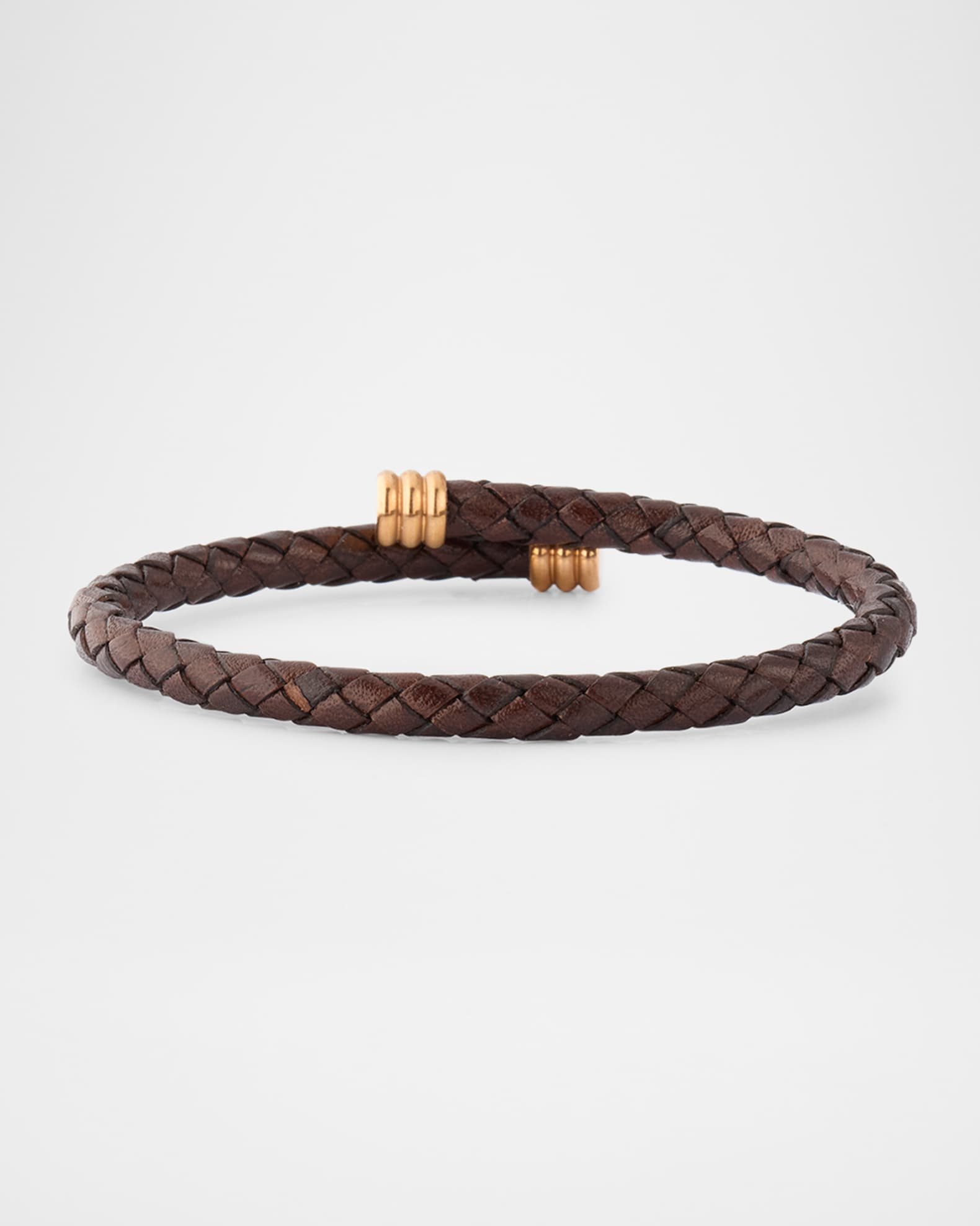Link Up Men's Flexible Braided Leather Bracelet with Stainless Steel ...