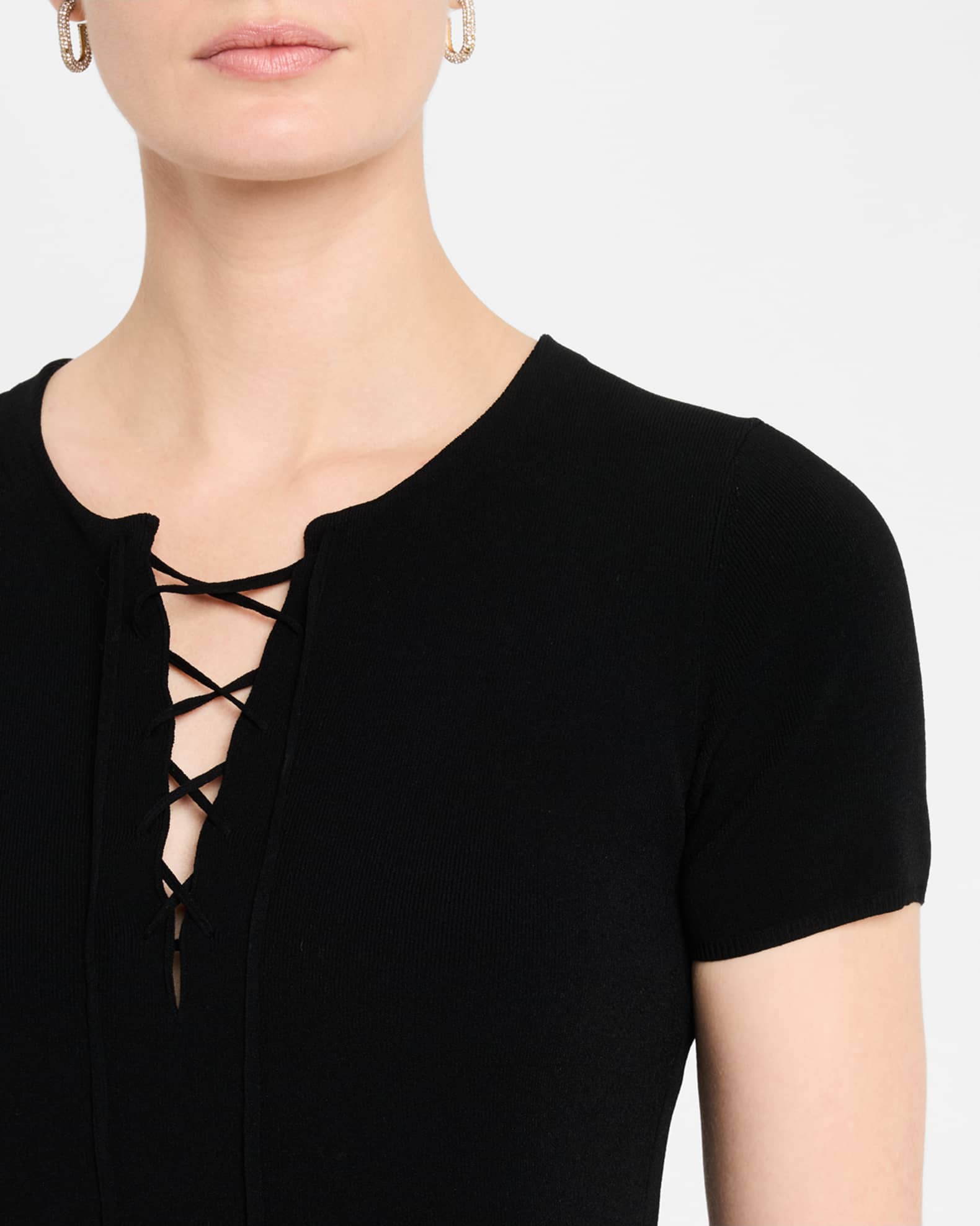 Nili Lotan Palma Laced Short-Sleeve Mini Sweater Dress | Neiman Marcus