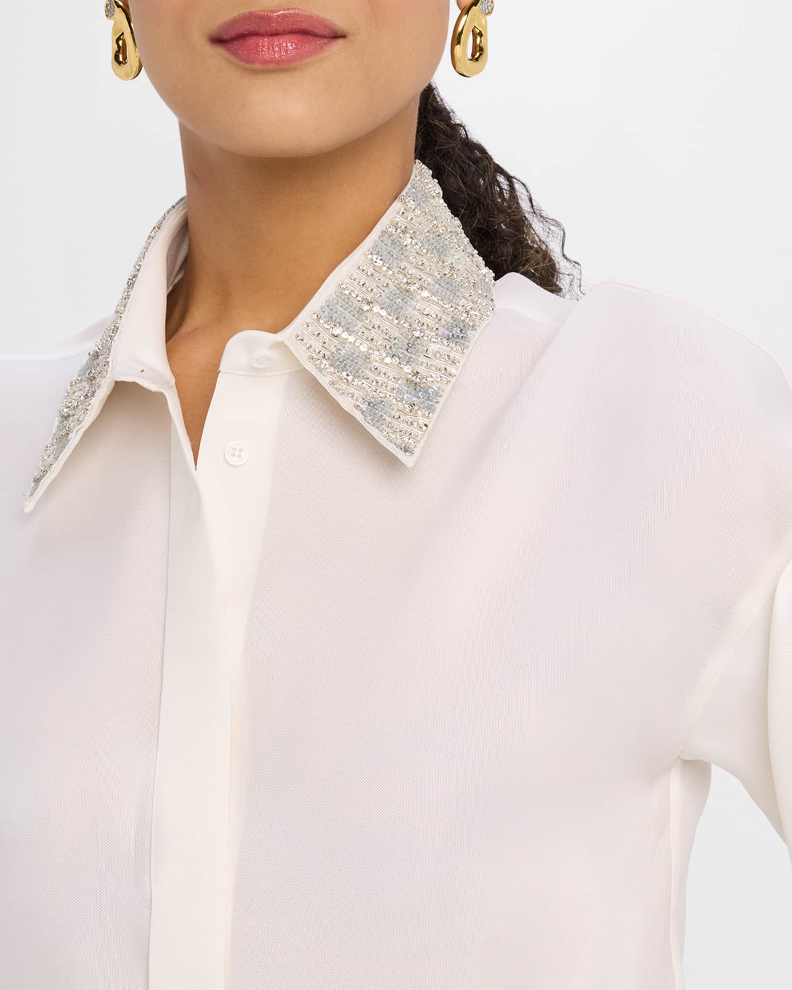 Dice Kayek Embroidered Collar Puff-Sleeve Blouse | Neiman Marcus