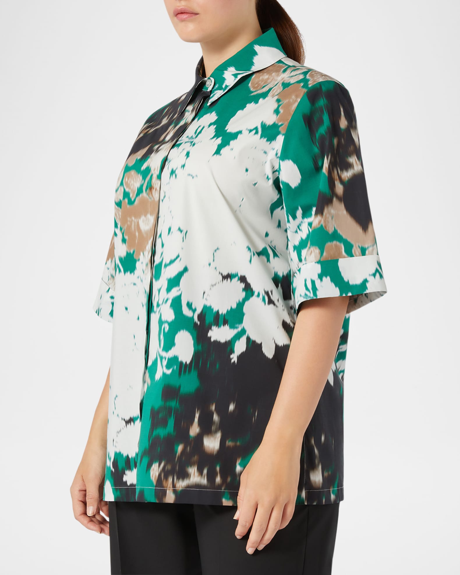 Marina Rinaldi Plus Size Finito Floral-Print Poplin Shirt | Neiman Marcus