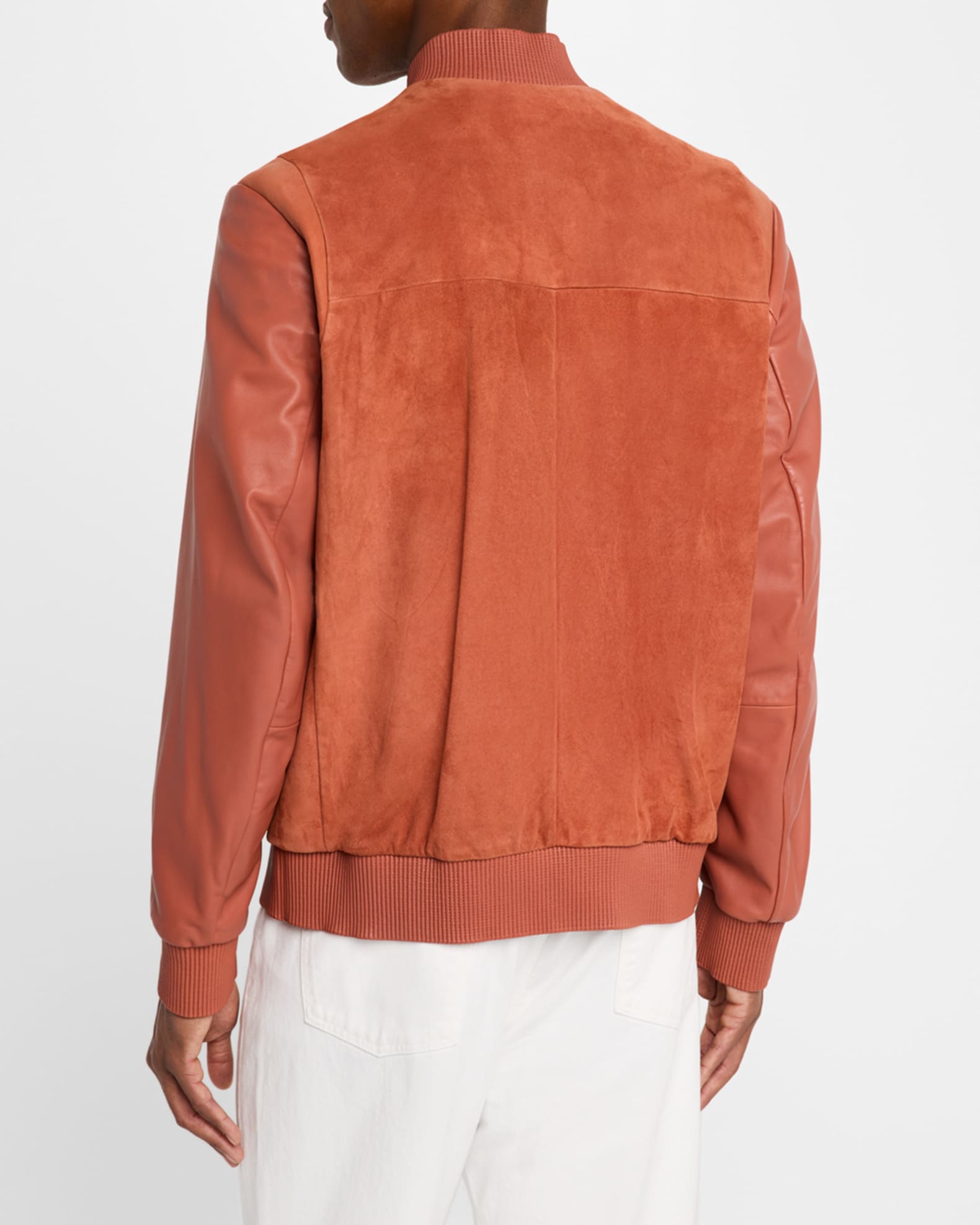 BOSS Camel Men's Micks Suede and Leather Bomber Jacket | Neiman Marcus
