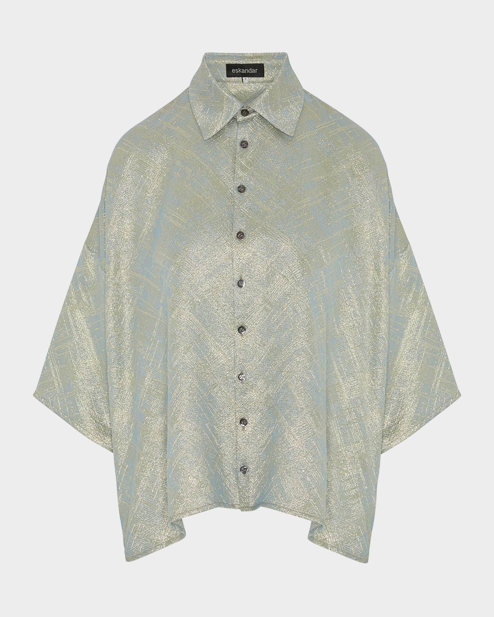 Eskandar Sloped-Shoulder Wide A-Line Short-Sleeve Shirt With Collar ...