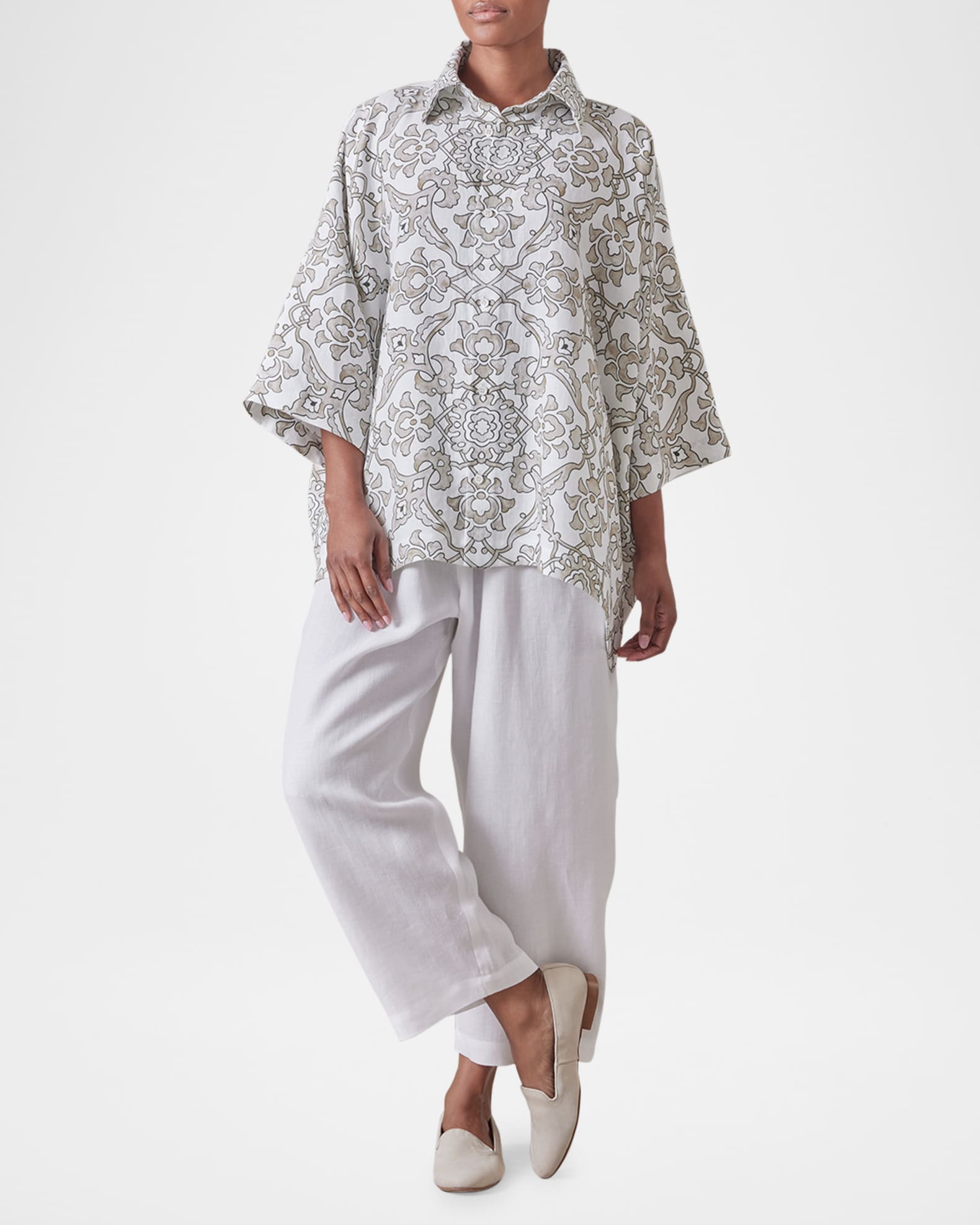 Eskandar Wide Short-Sleeve Shirt With Collar (Mid Plus Length) | Neiman ...