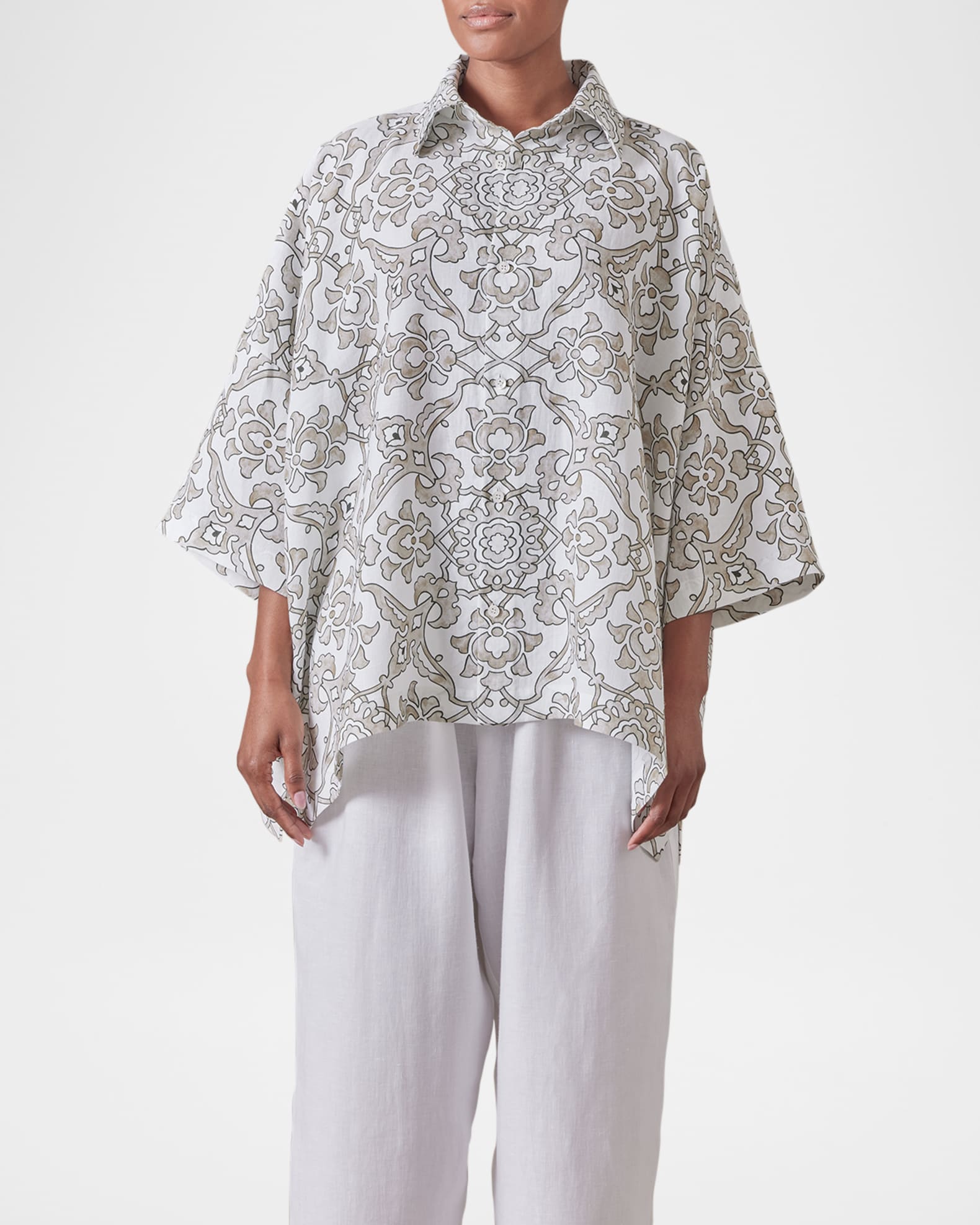 Eskandar Wide Short-Sleeve Shirt With Collar (Mid Plus Length) | Neiman ...