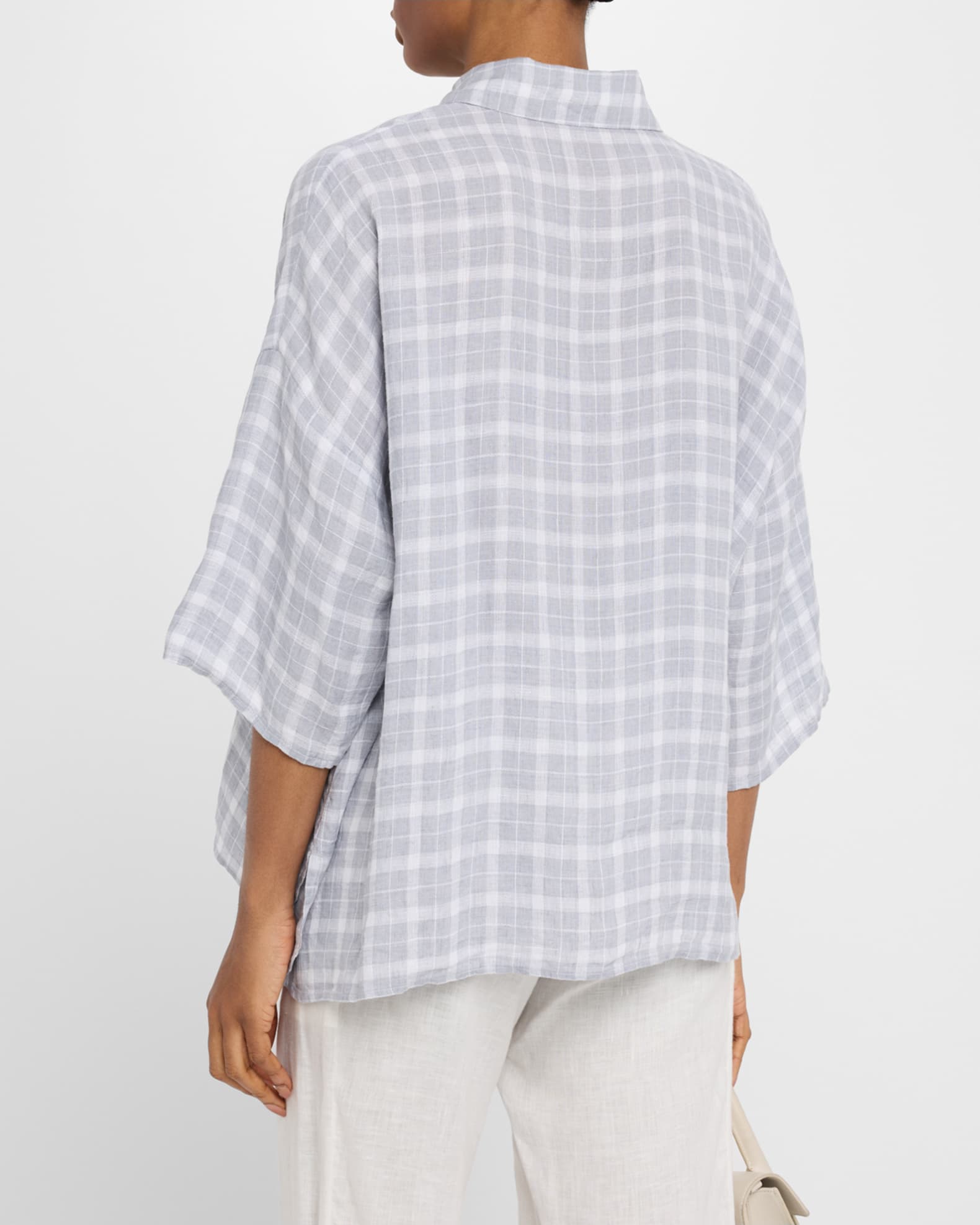 Eskandar Sloped Shoulder Wide A-Line Short Sleeve Shirt With Collar ...