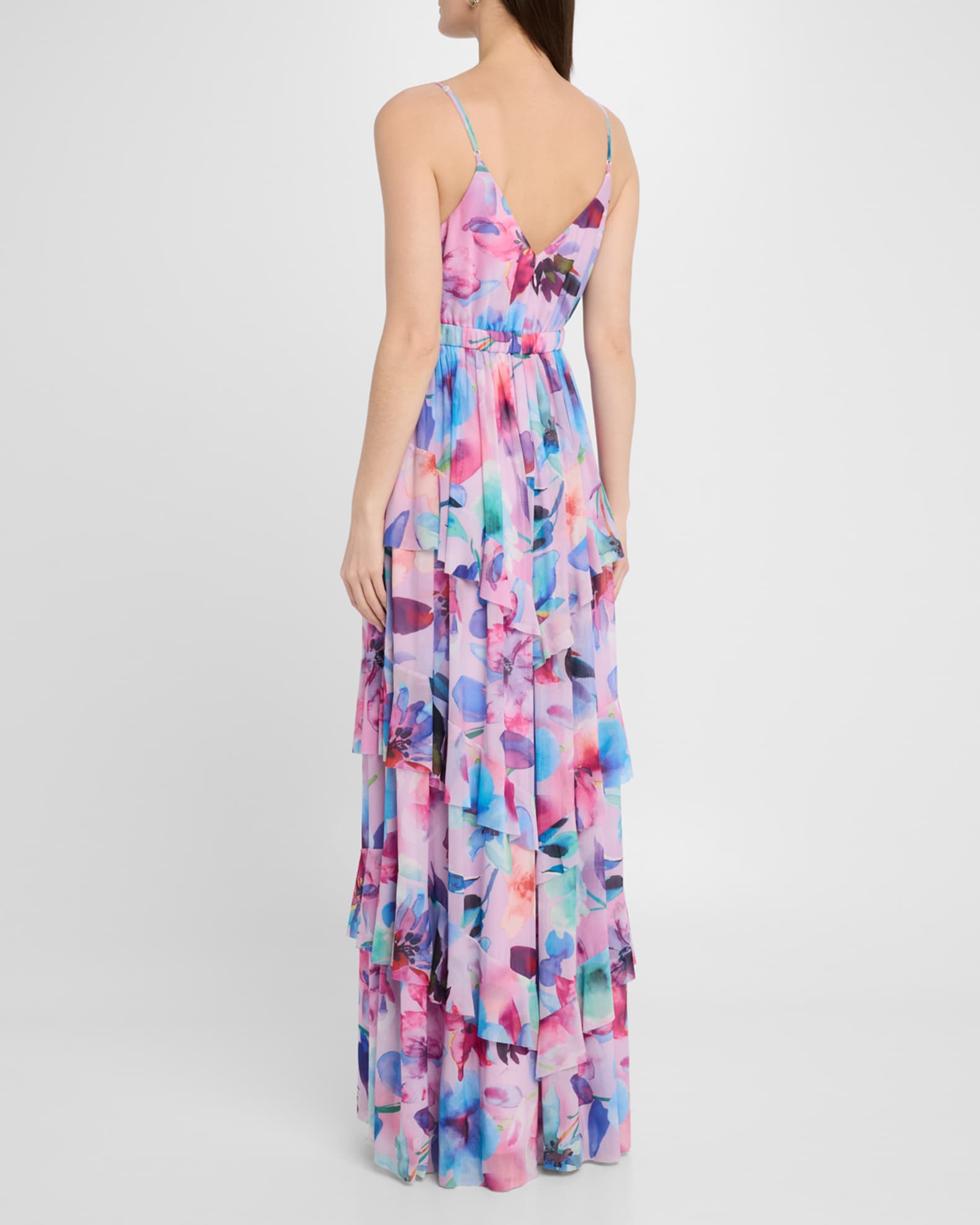 Liv Foster Zoey Tiered Watercolor-Print Mesh Maxi Dress | Neiman Marcus