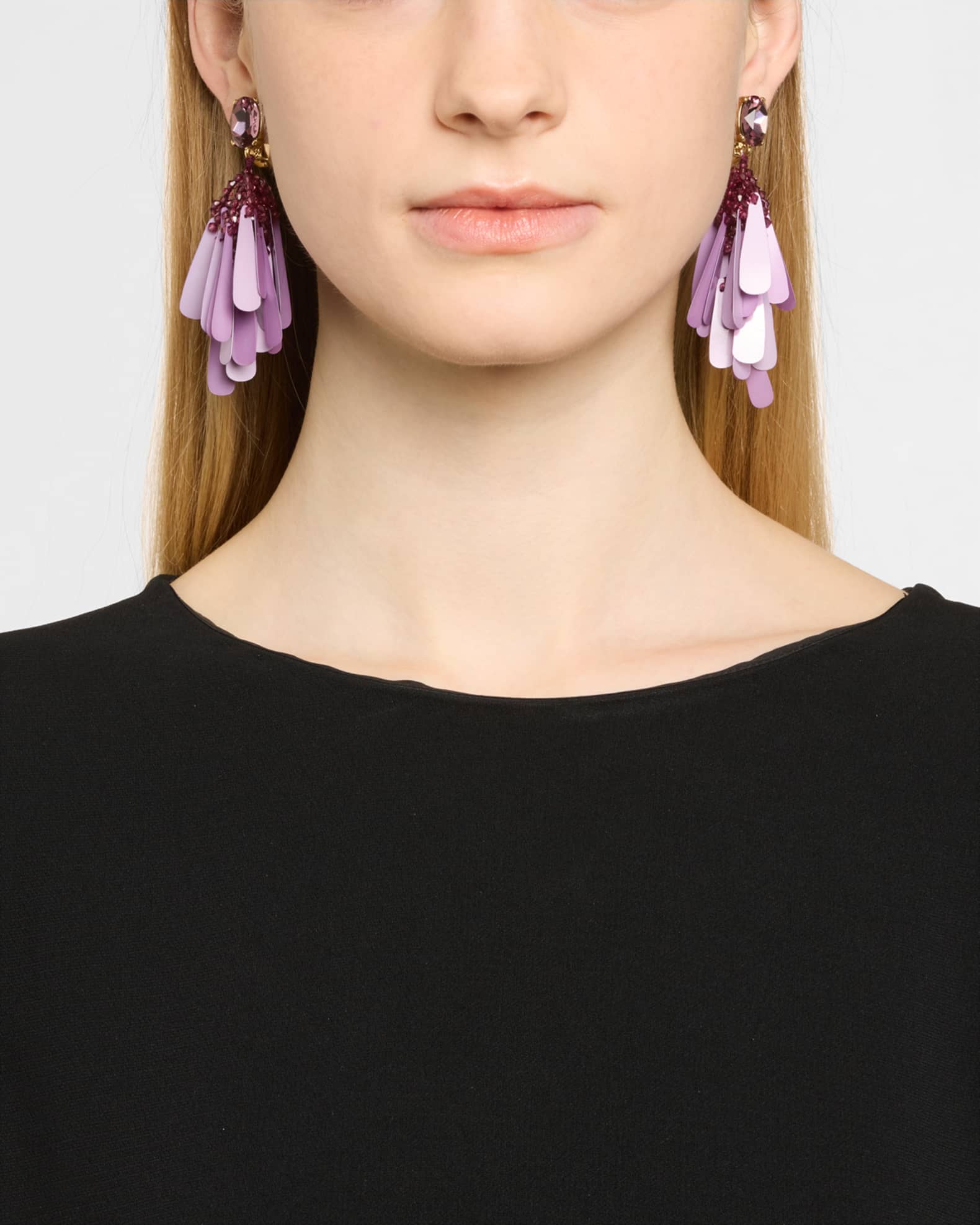 Oscar de la Renta Long Sequined Clip-On Earrings | Neiman Marcus