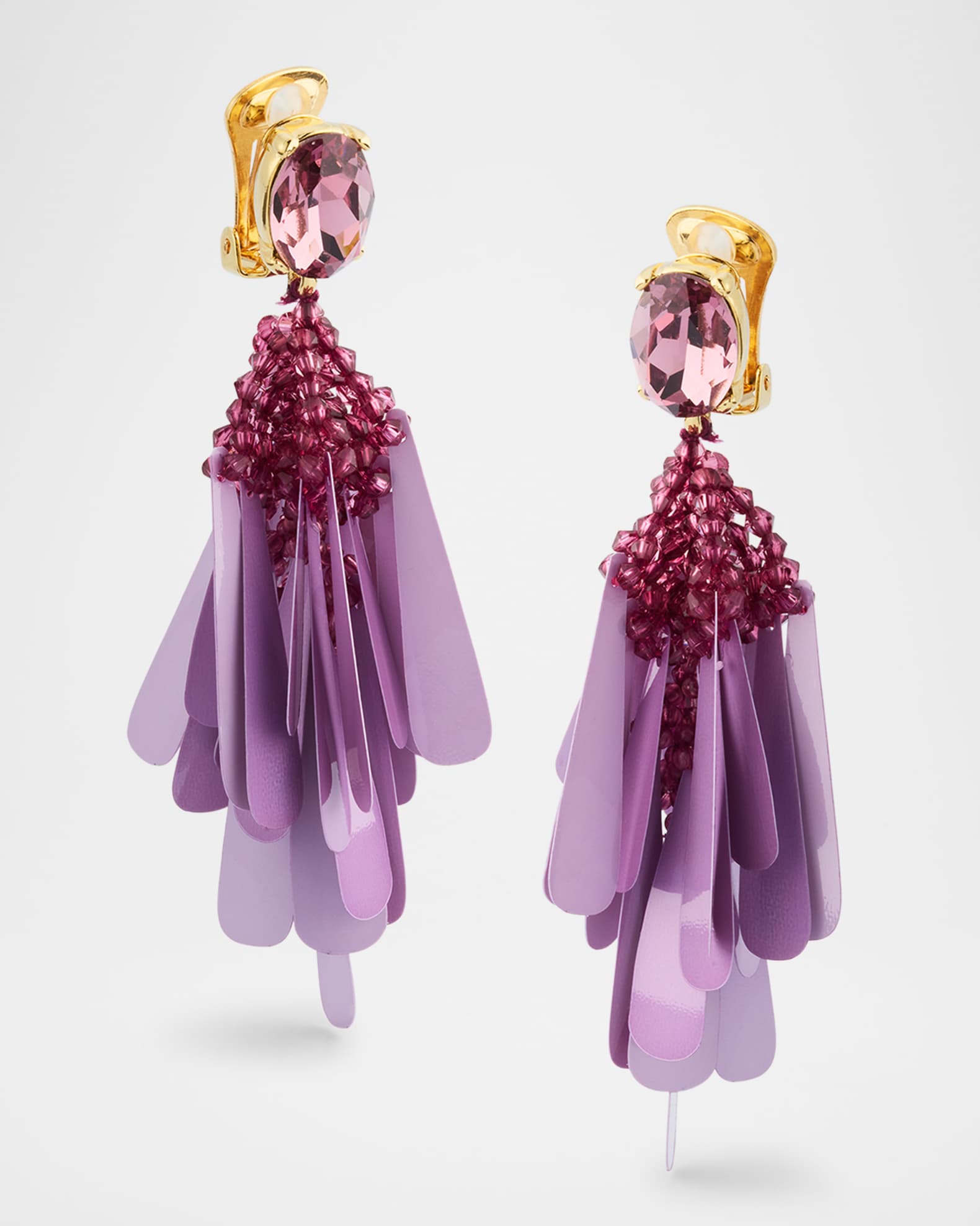 Oscar de la Renta Long Sequined Clip-On Earrings | Neiman Marcus