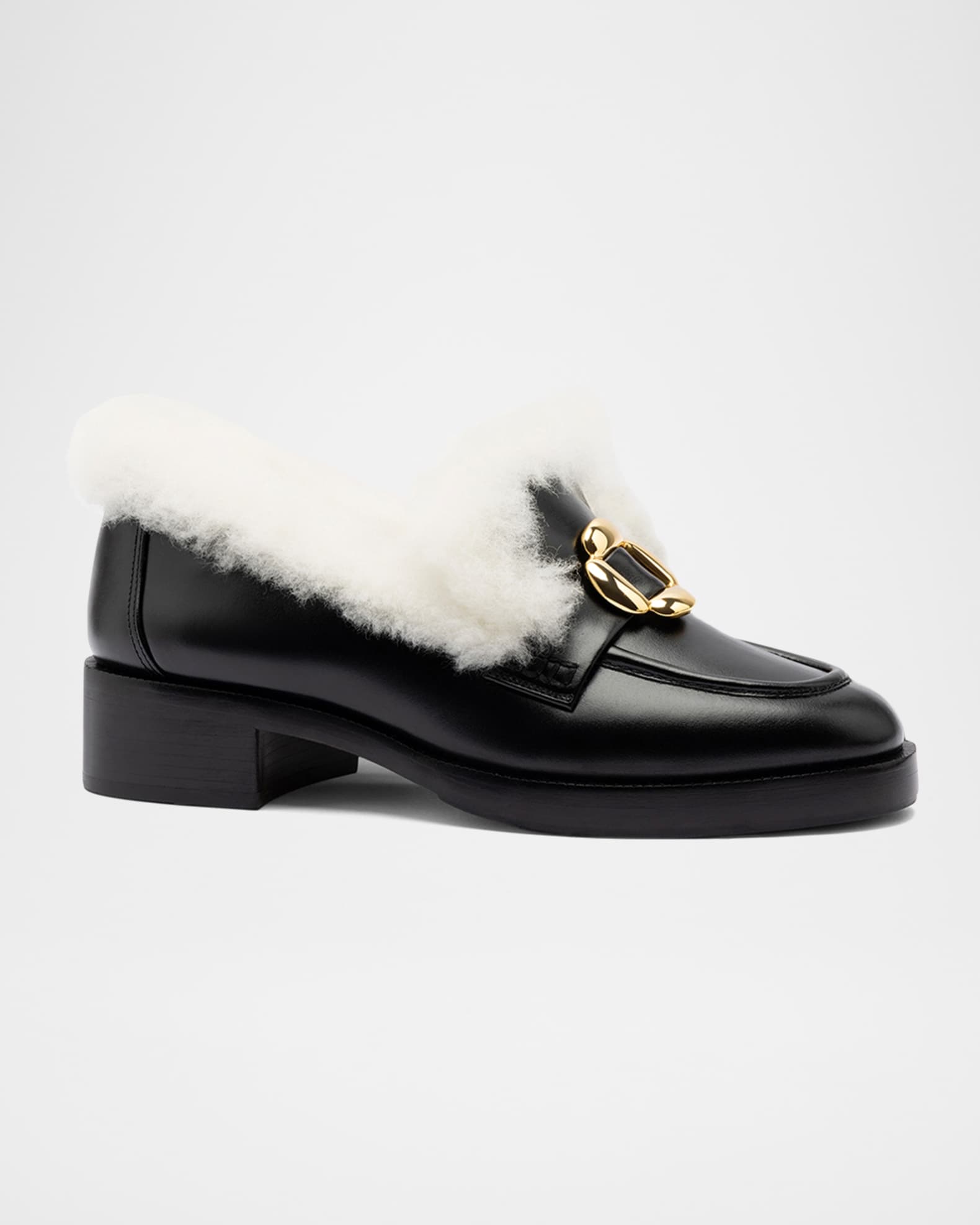 Larroude Bobbie Leather Shearling Loafers | Neiman Marcus