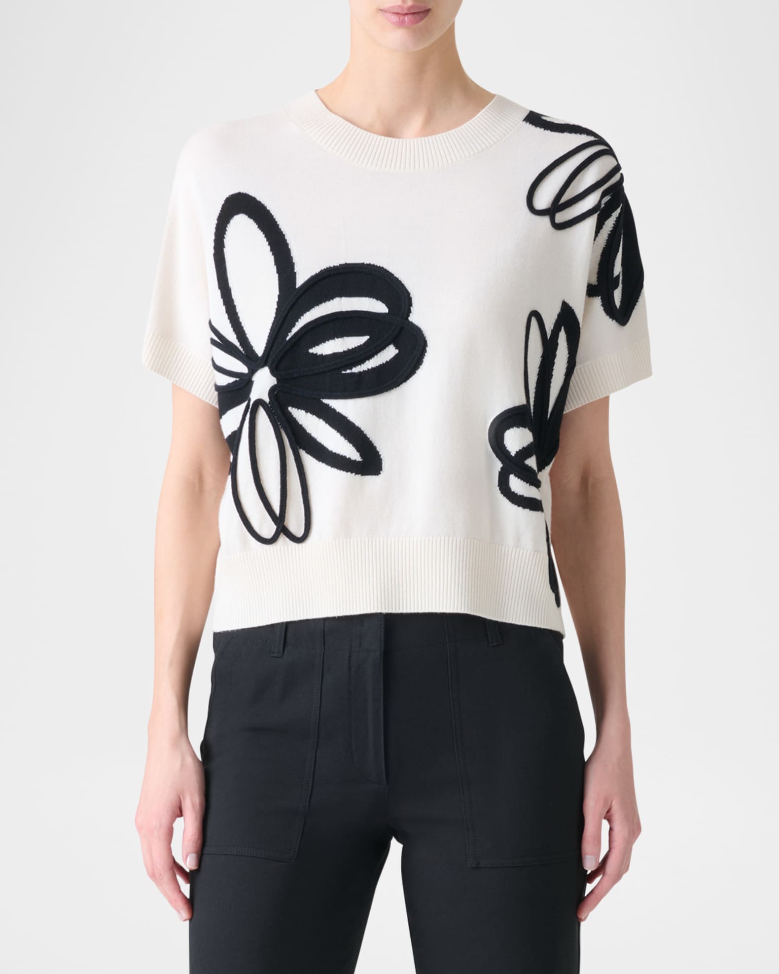 Akris punto Daisy Blow Up Intarsia Merino Wool Sweater | Neiman Marcus