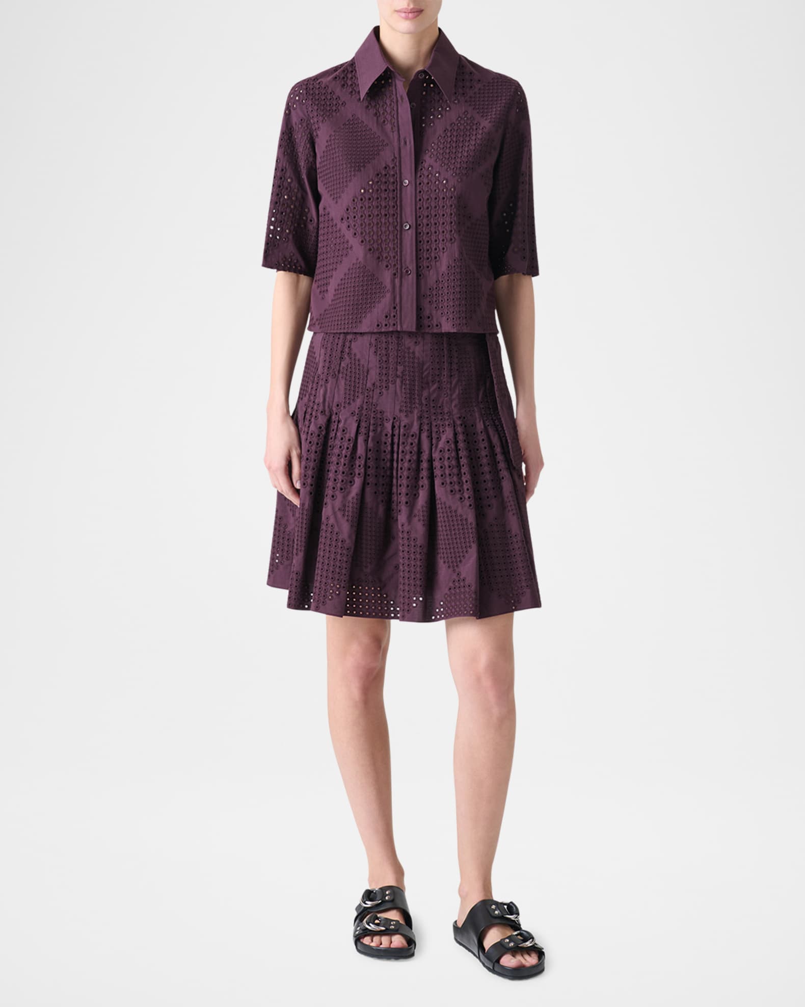 Akris punto Diamond Eyelet Cropped Cotton Poplin Blouse | Neiman Marcus