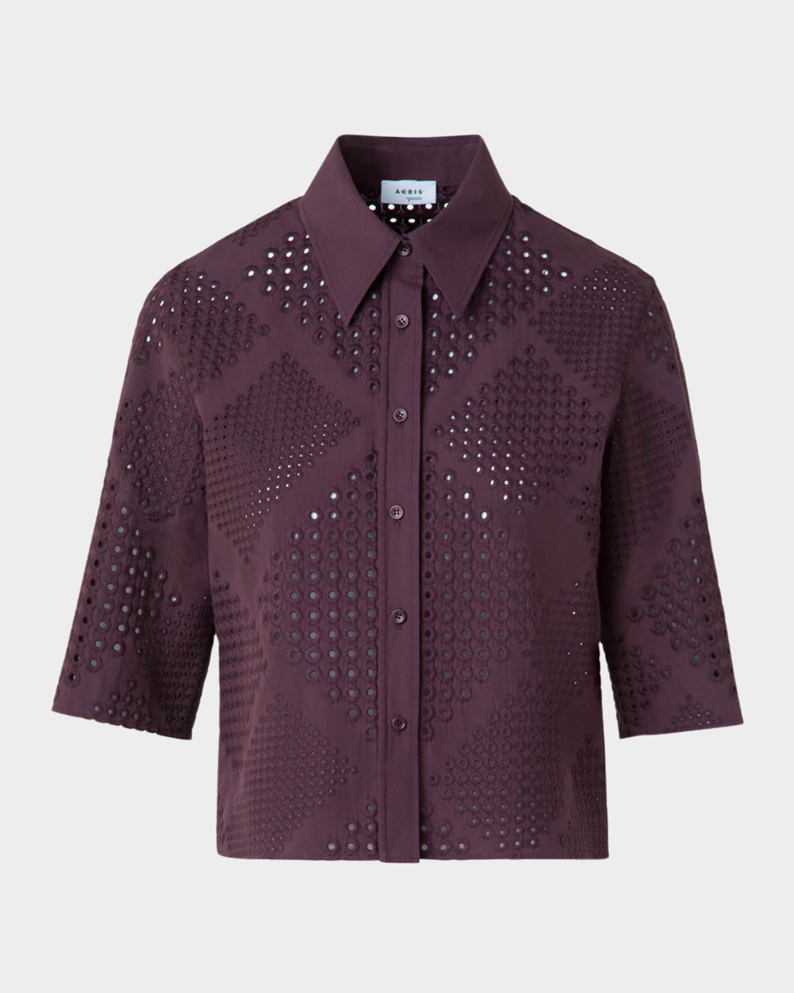 Akris punto Diamond Eyelet Cropped Cotton Poplin Blouse | Neiman Marcus