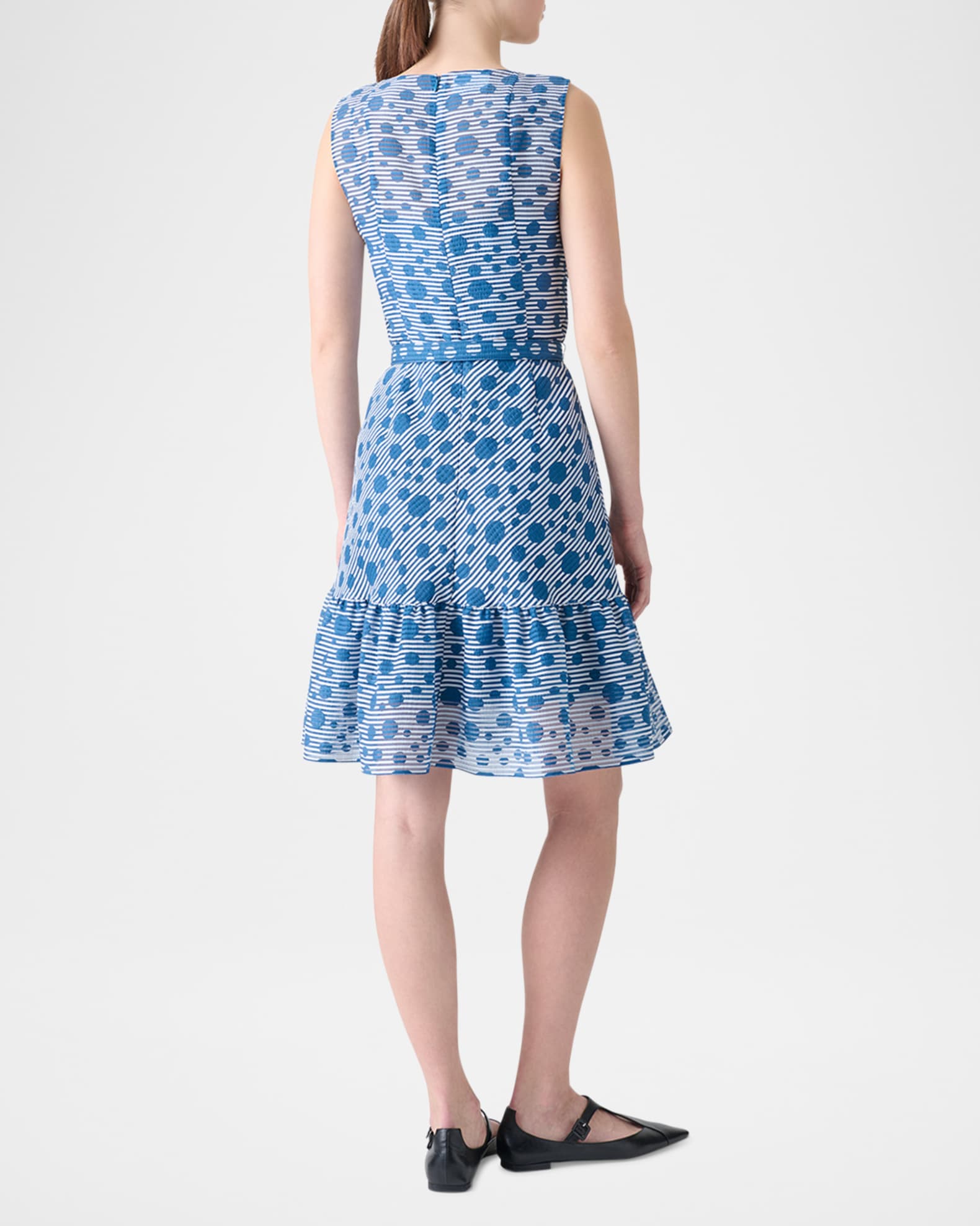 Akris punto Sleeveless Belted Dot-Seersucker Dress | Neiman Marcus