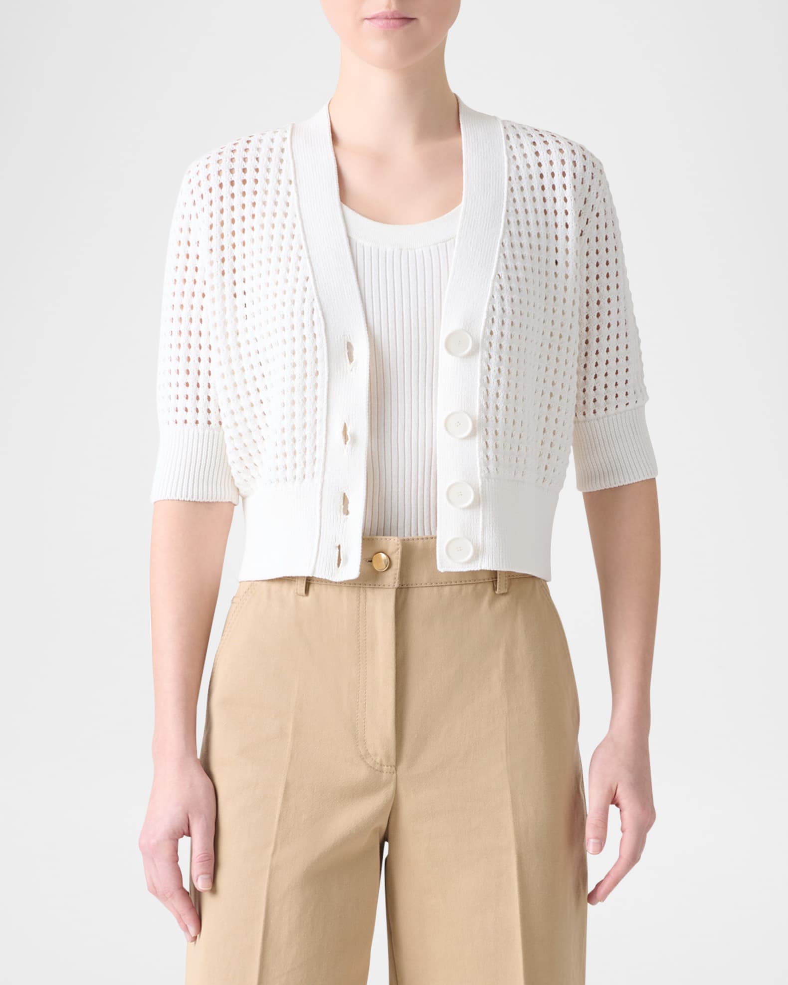 Akris punto Chunky Cotton Mesh Knit Cardigan | Neiman Marcus