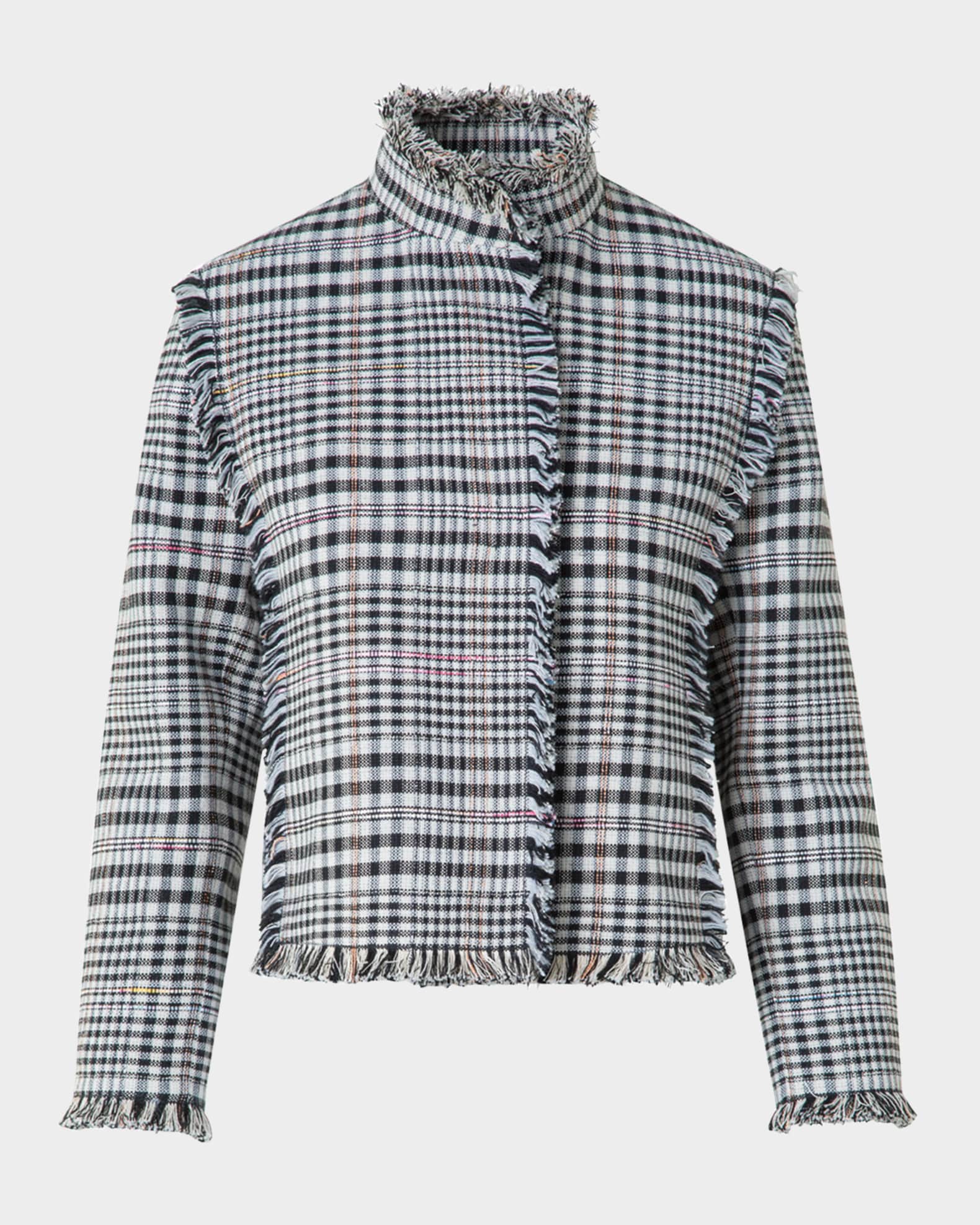 Akris punto Fringe-Trim Check Jacket | Neiman Marcus