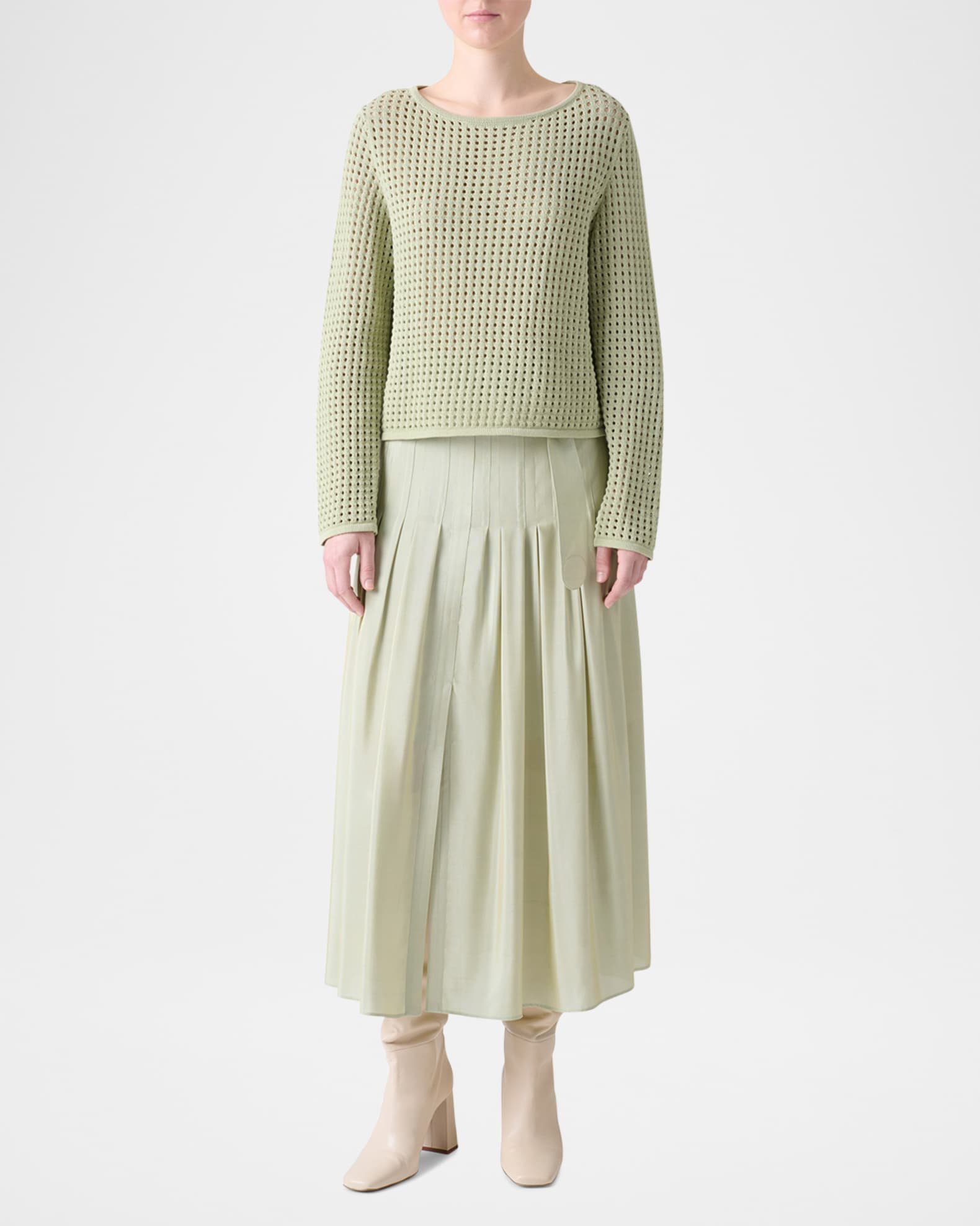 Akris punto Boat-Neck Chunky Cotton Mesh Knit Sweater | Neiman Marcus