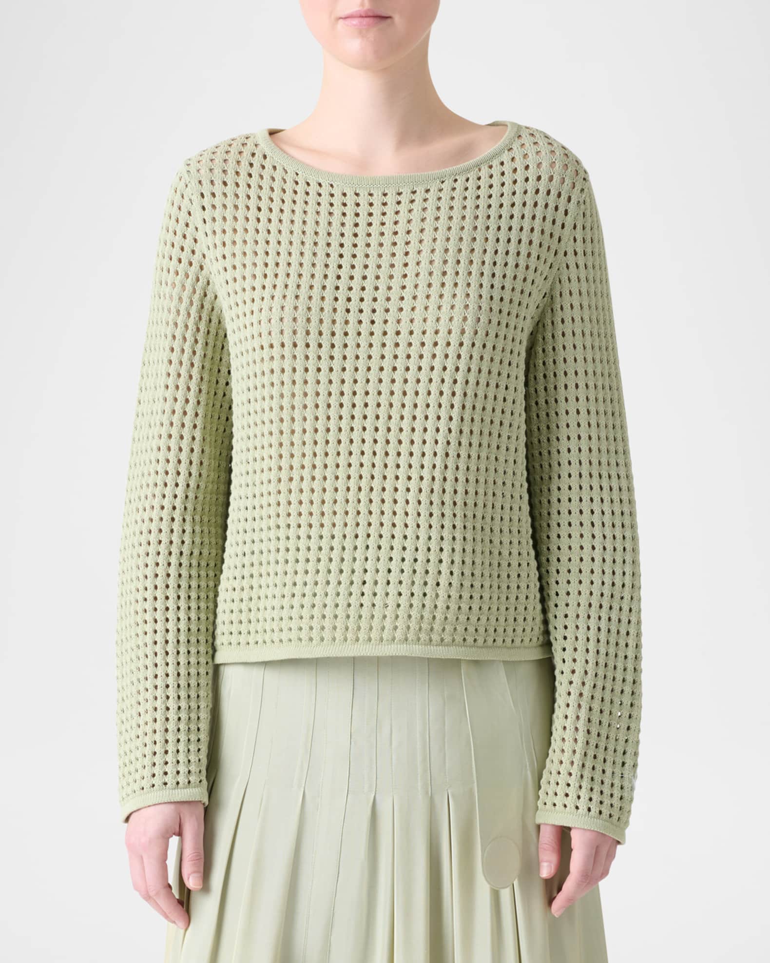Akris punto Boat-Neck Chunky Cotton Mesh Knit Sweater | Neiman Marcus