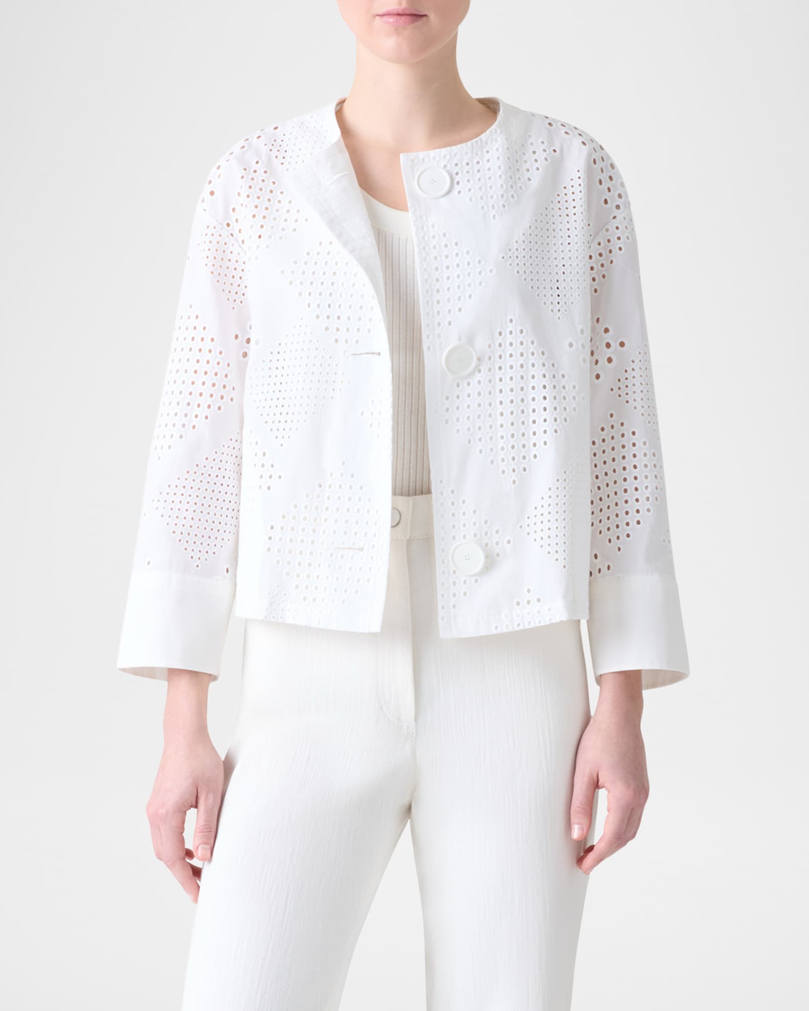 Akris punto Boxy Diamond Eyelet Cotton Poplin Jacket | Neiman Marcus