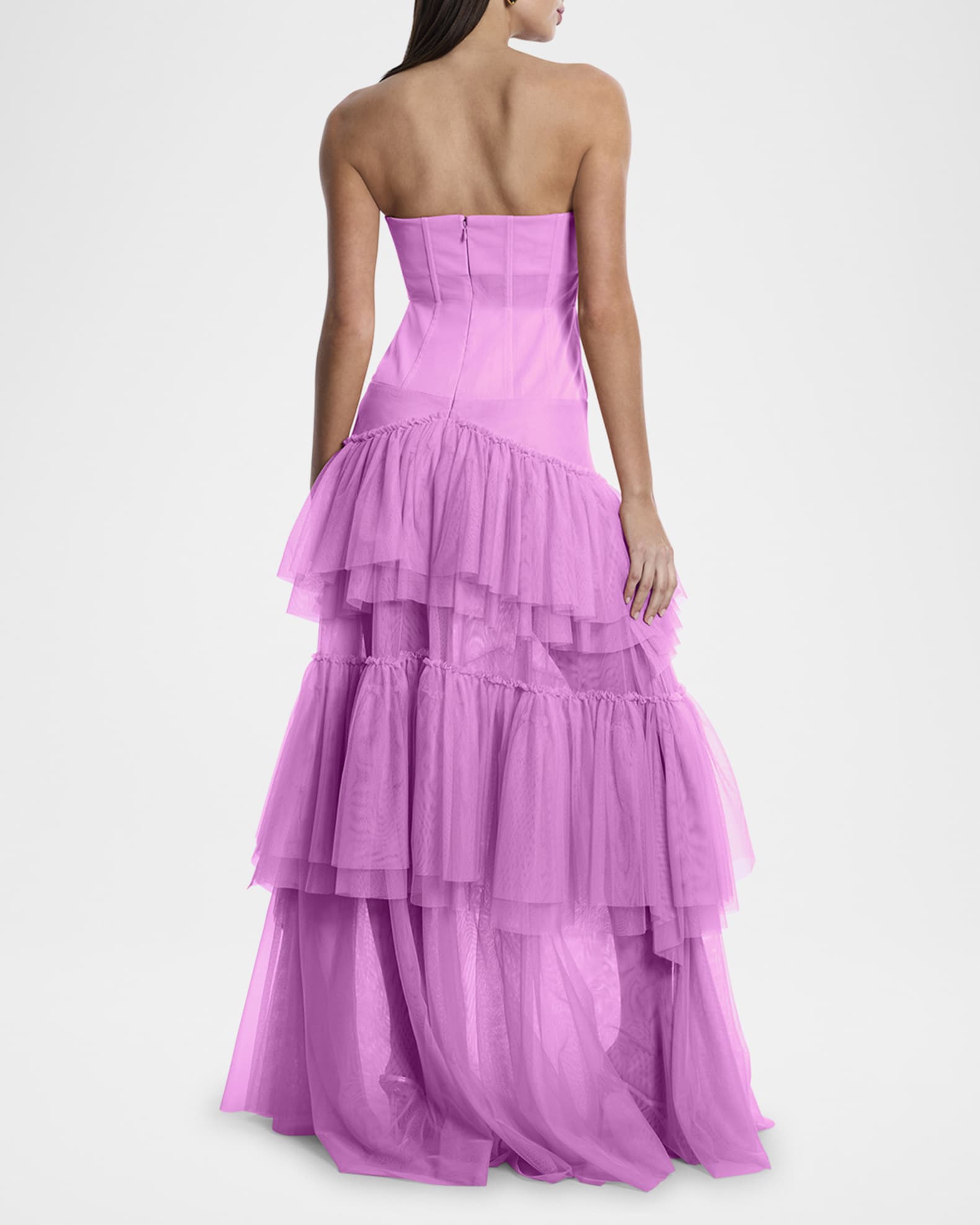 BCBGMAXAZRIA Strapless Ruffle Tiered Corset Gown | Neiman Marcus