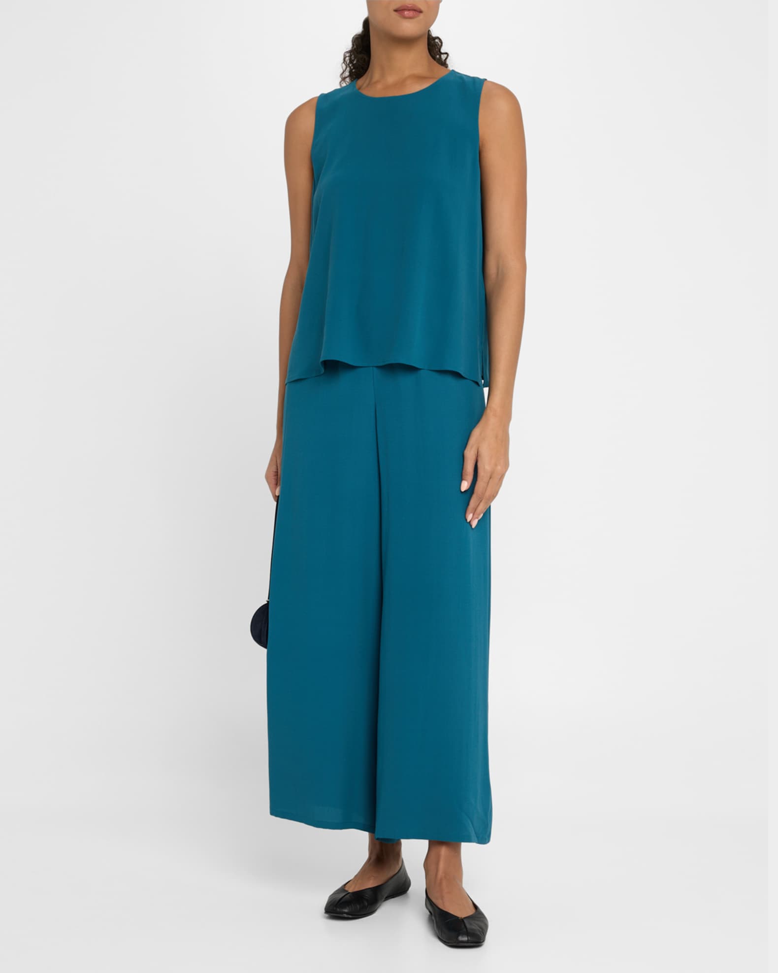 Eileen Fisher Crewneck Matte Silk Georgette Crepe Shell | Neiman Marcus