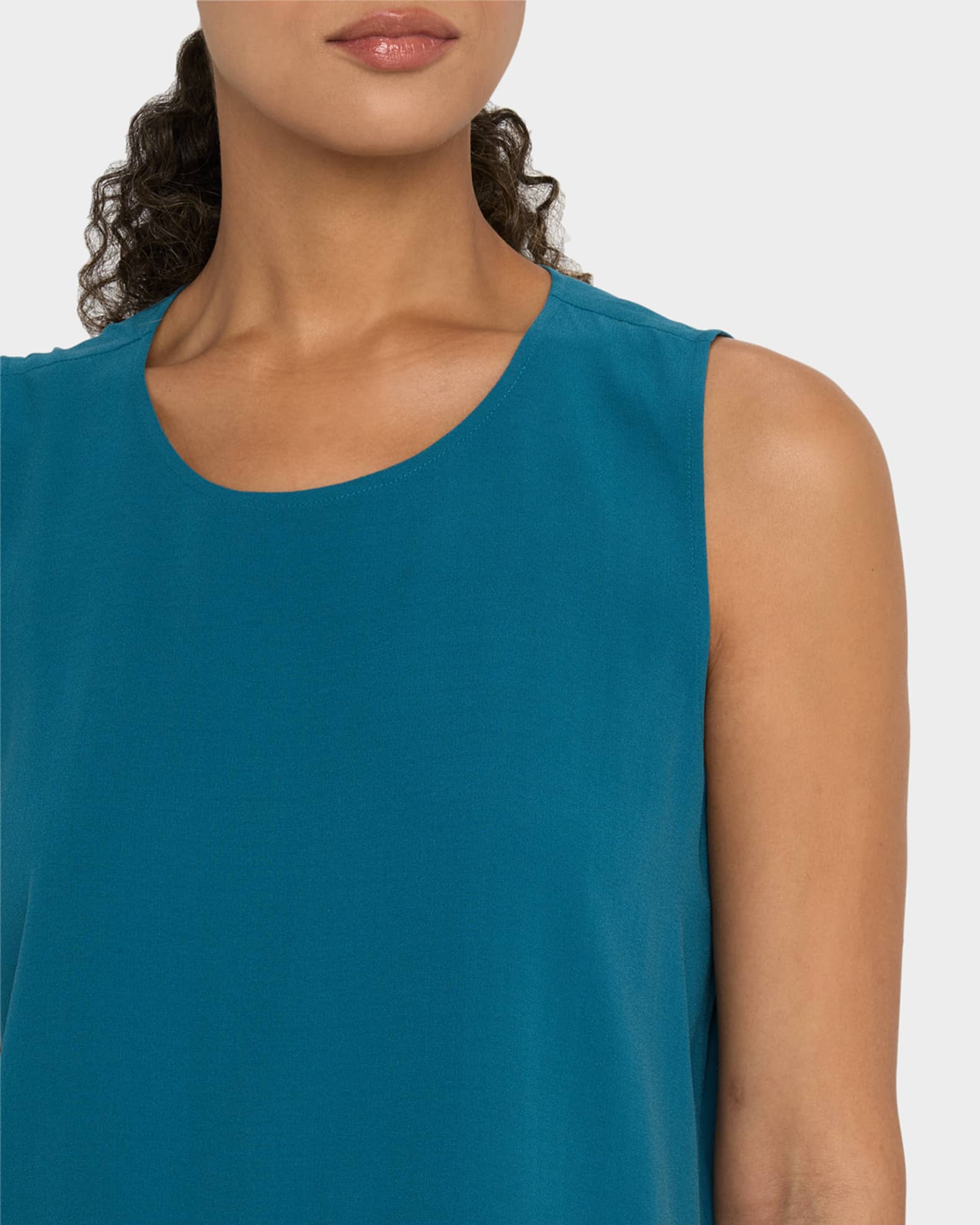 Eileen Fisher Crewneck Matte Silk Georgette Crepe Shell | Neiman Marcus