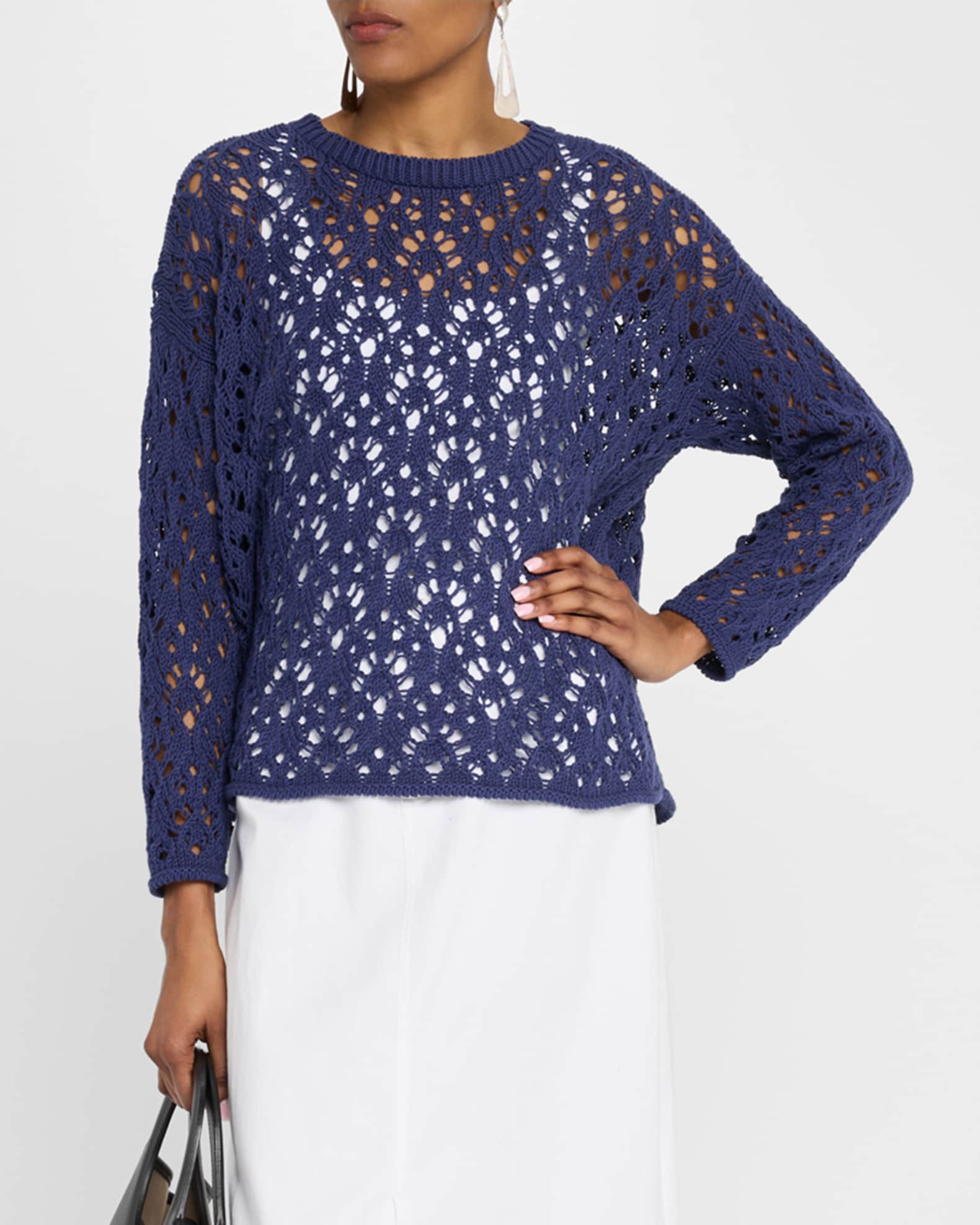 Crewneck Open-Knit Organic Cotton Sweater | Neiman Marcus