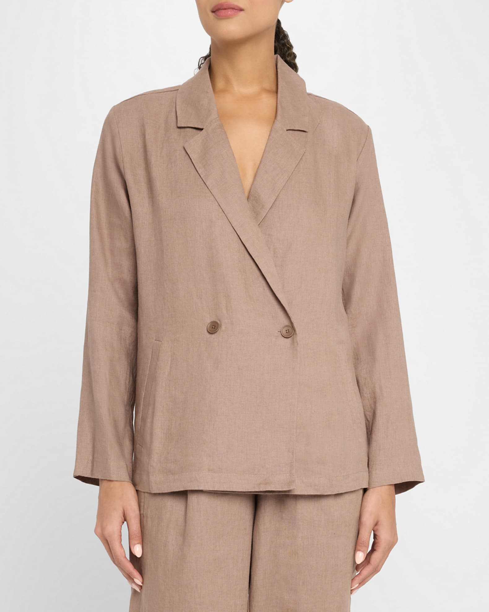 Eileen Fisher Double-Breasted Organic Linen Blazer | Neiman Marcus