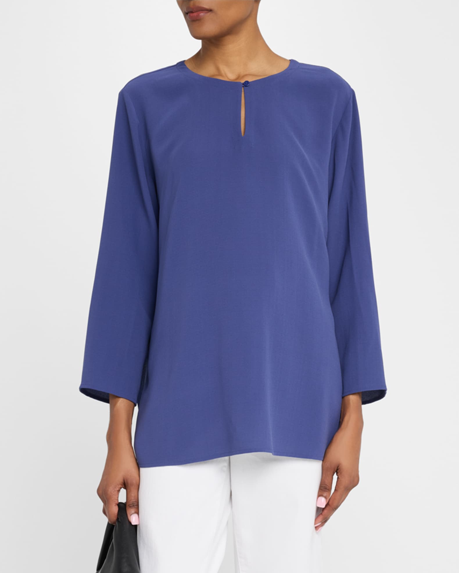 Eileen Fisher Keyhole Silk Georgette Crepe Tunic | Neiman Marcus