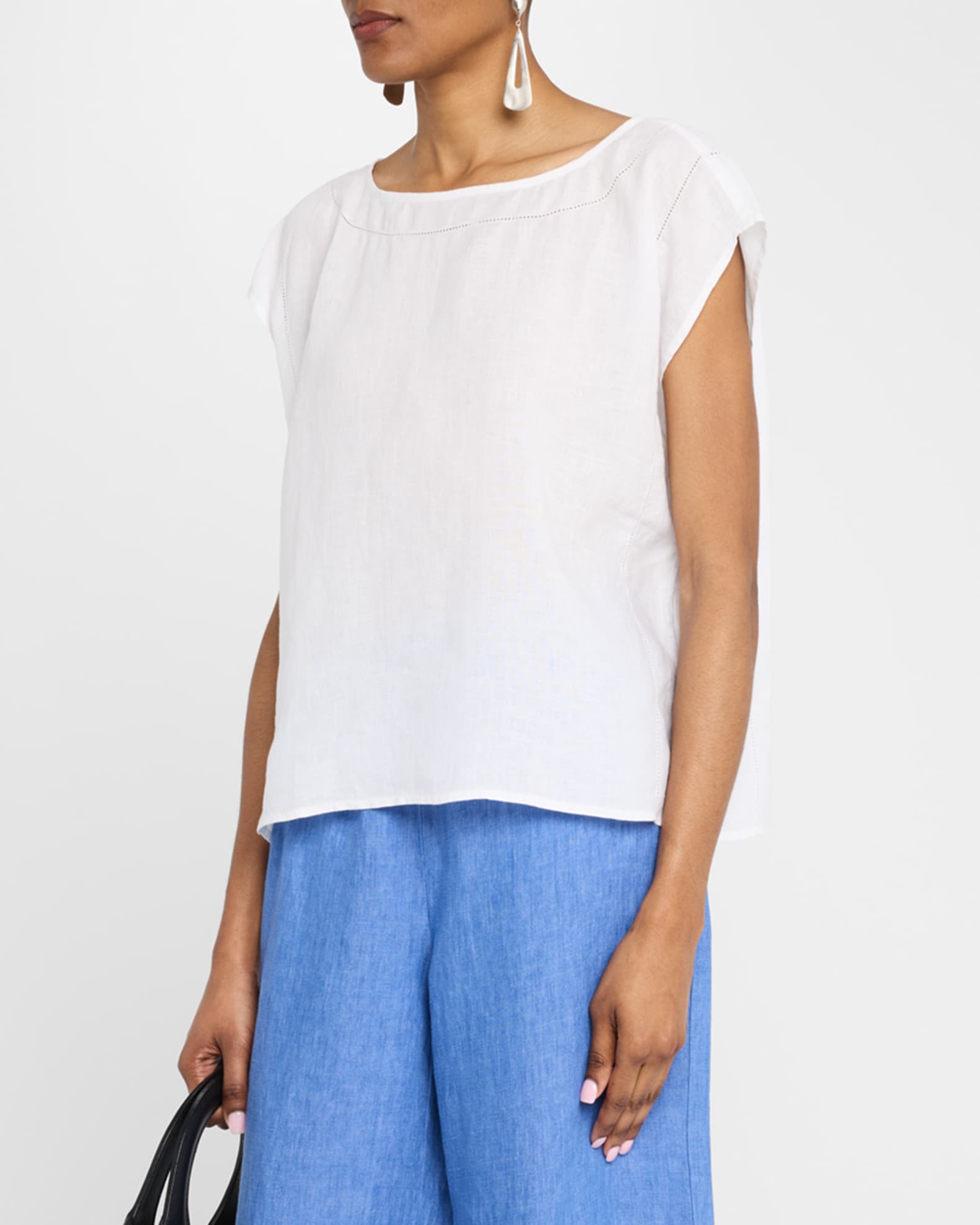 Eileen Fisher Open-Stitch Organic Linen Top | Neiman Marcus