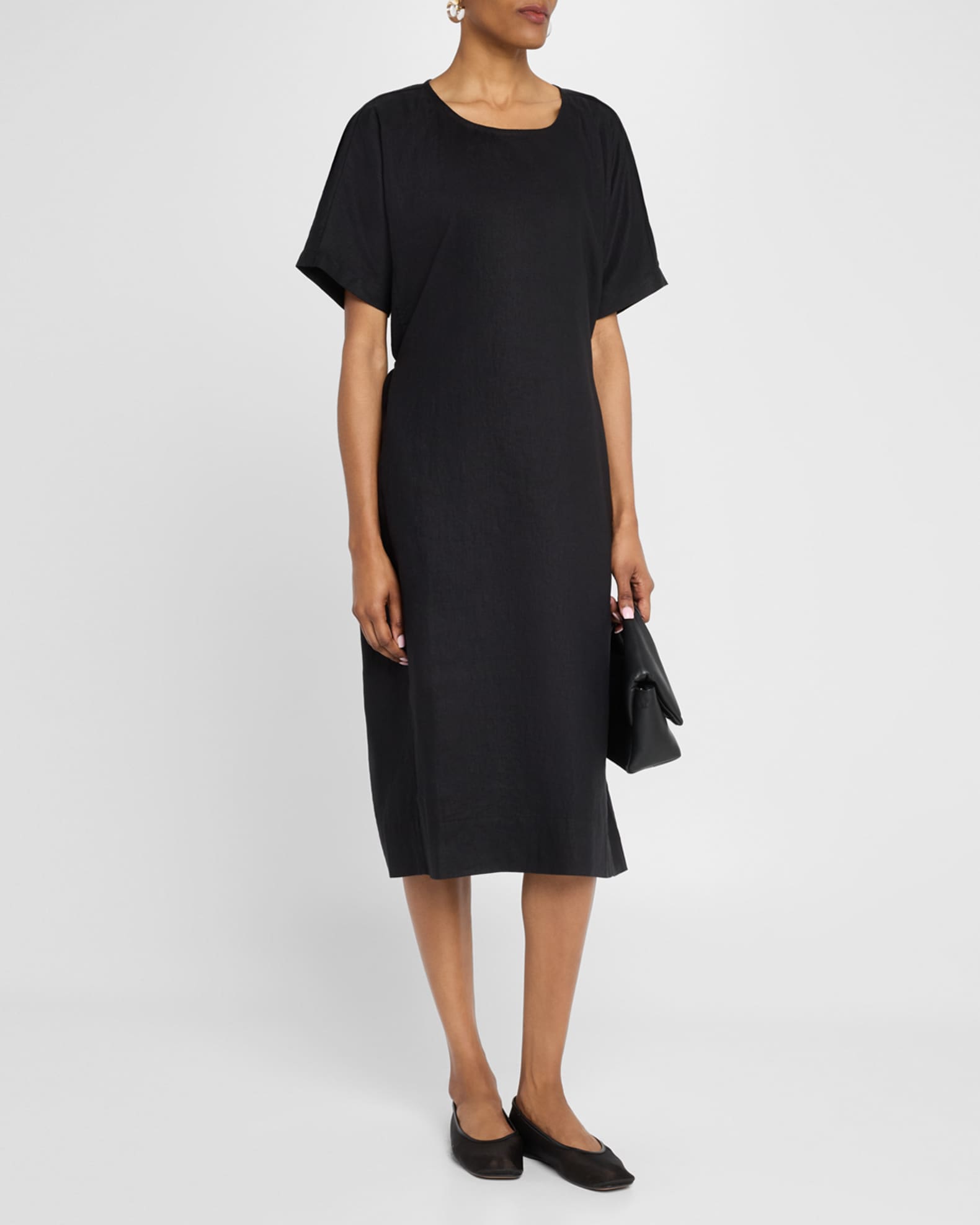 Eileen Fisher Tie-Back Organic Linen Midi Dress | Neiman Marcus