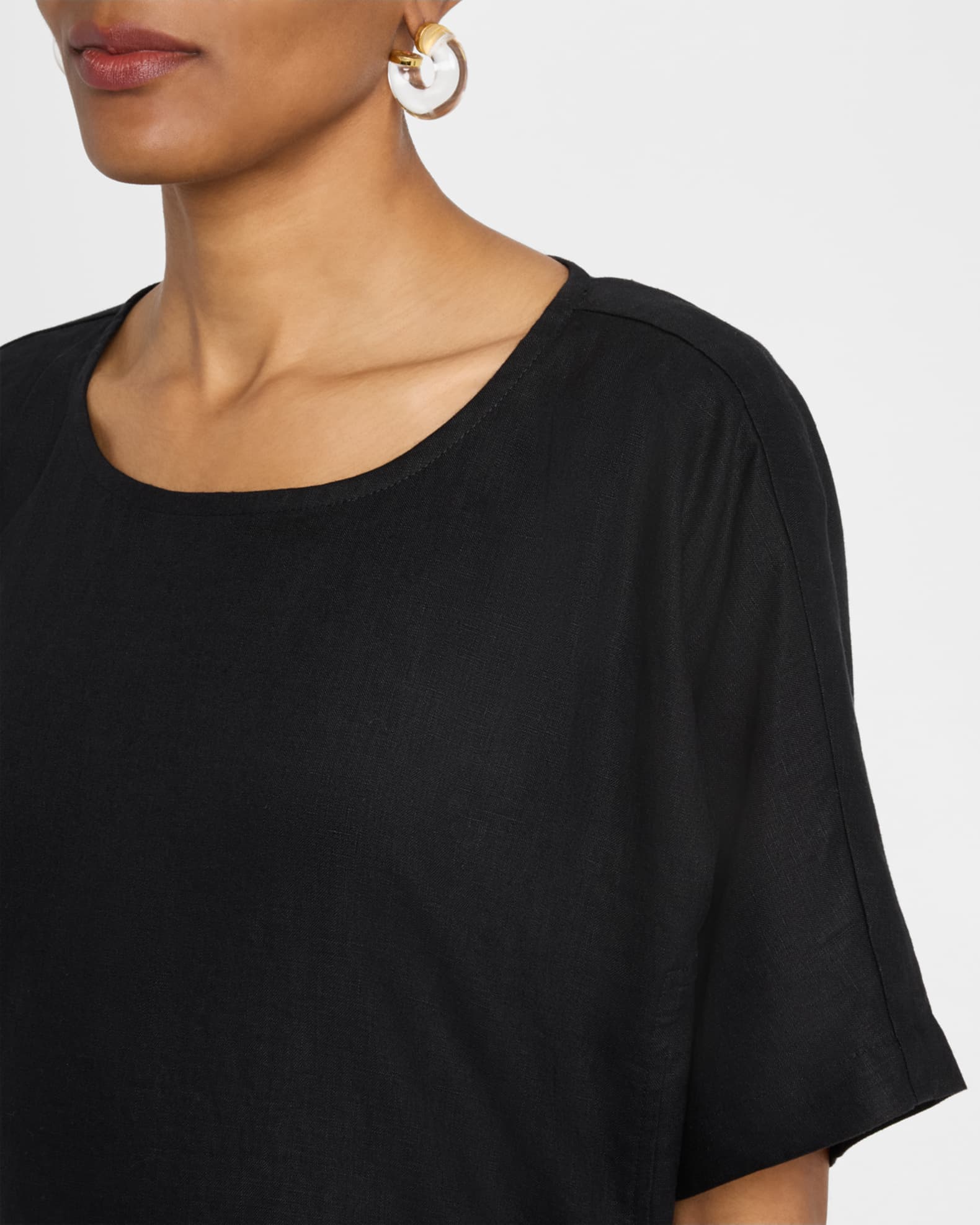 Eileen Fisher Tie-Back Organic Linen Midi Dress | Neiman Marcus