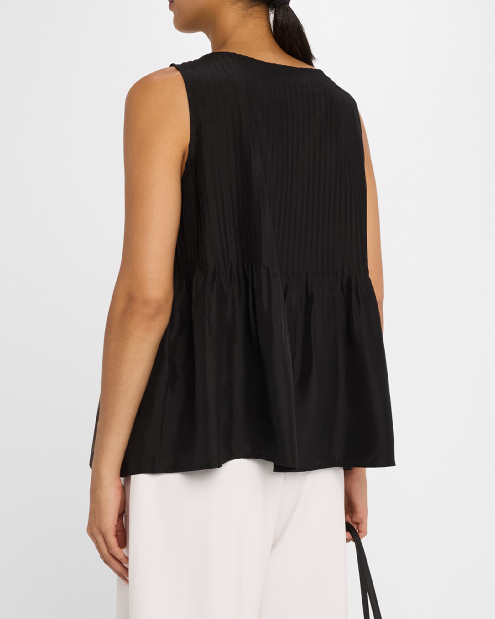 Eileen Fisher Scoop-Neck Pintuck Silk Shell | Neiman Marcus