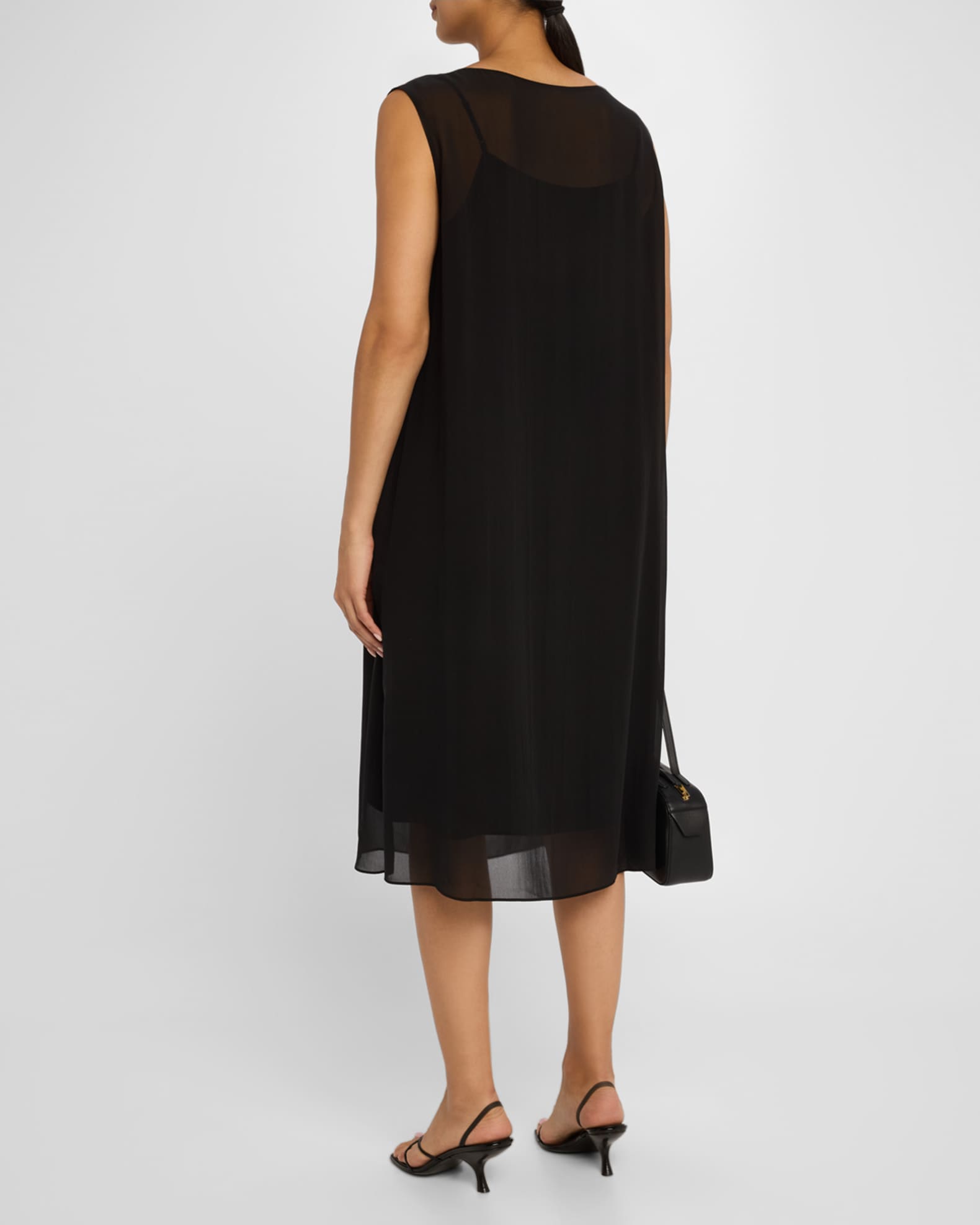 Eileen Fisher Bateau-Neck Sheer Silk Georgette Midi Dress | Neiman Marcus