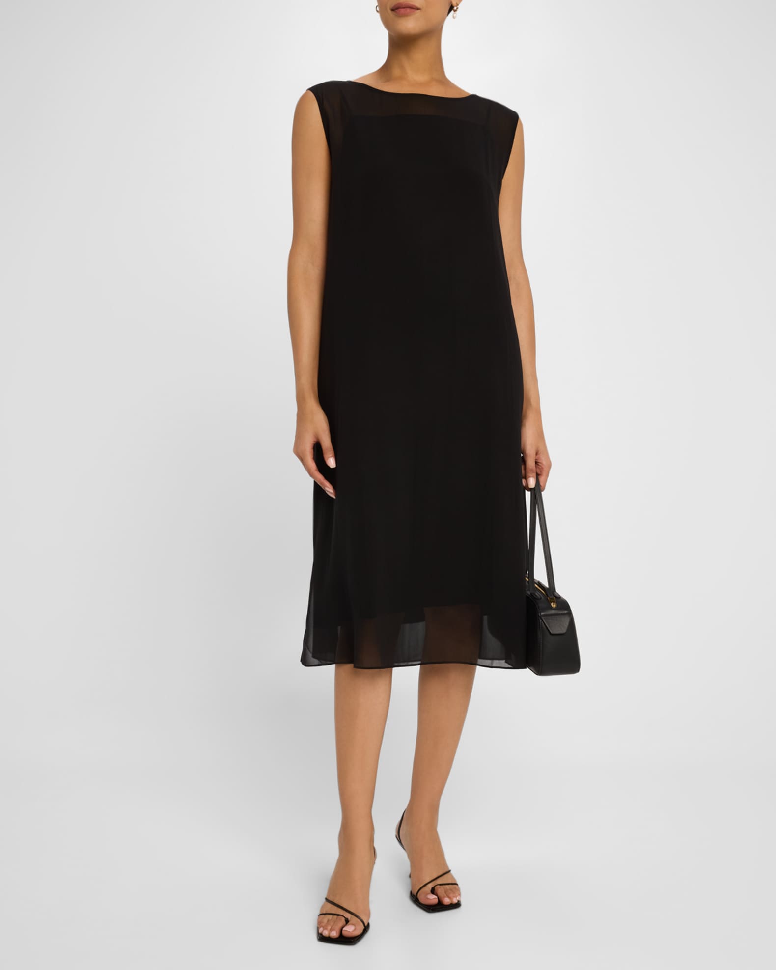 Eileen Fisher Bateau-Neck Sheer Silk Georgette Midi Dress | Neiman Marcus