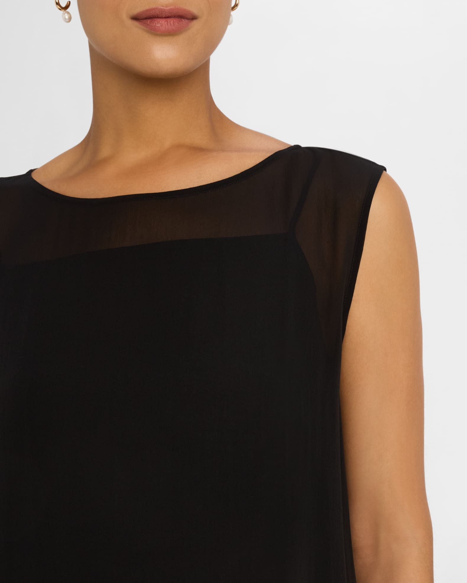 Eileen Fisher Bateau-Neck Sheer Silk Georgette Midi Dress | Neiman Marcus