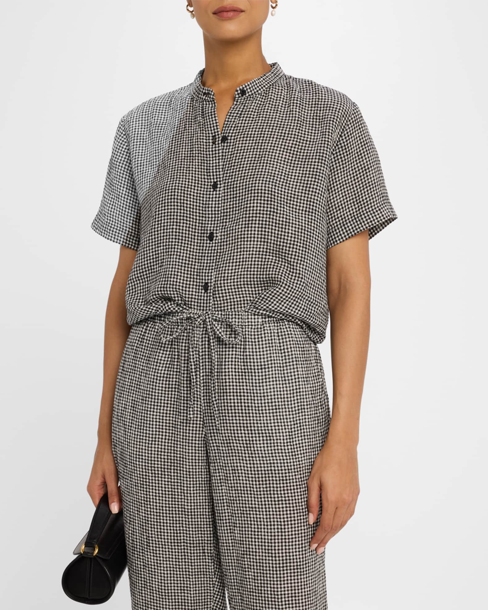 Eileen Fisher Boxy Lightweight Check Organic Linen Shirt | Neiman Marcus