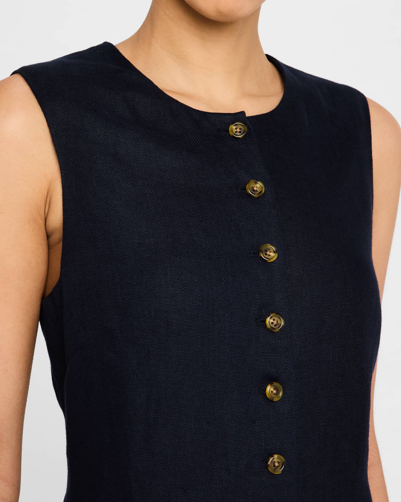 ARGENT Sleeveless Button-Down Linen Midi Dress | Neiman Marcus