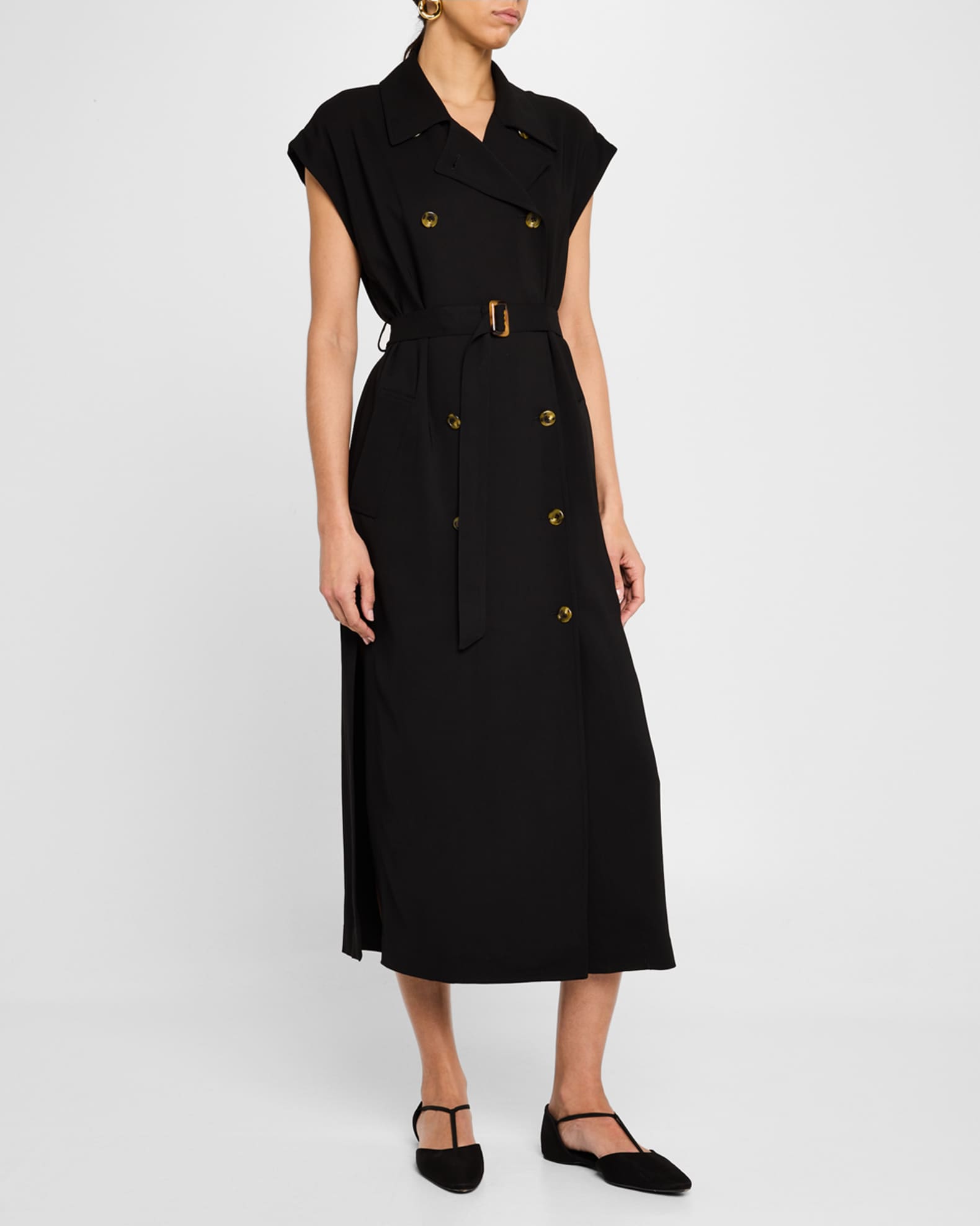 ARGENT Double-Breasted Stretch Crepe Trench Dress | Neiman Marcus