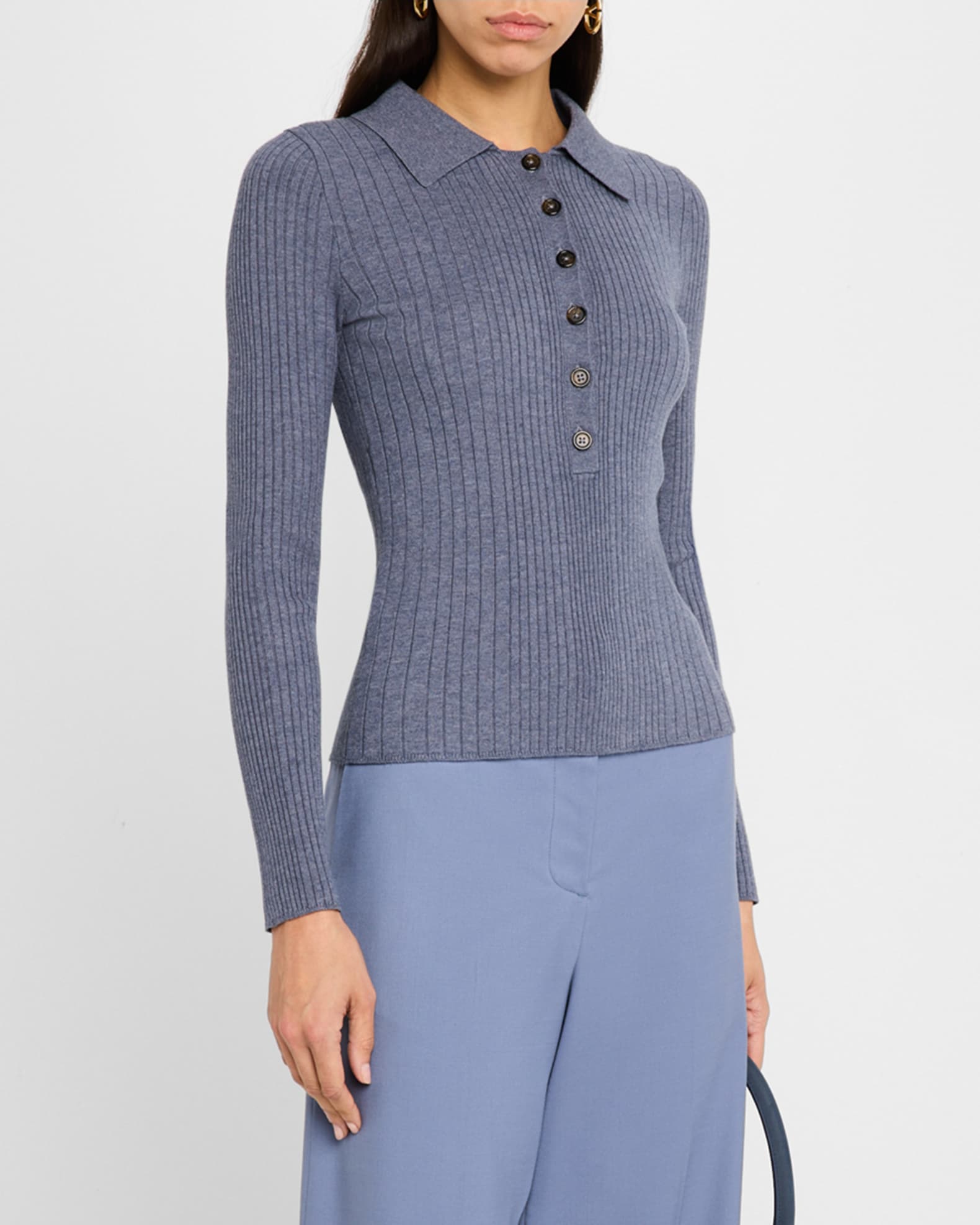 ARGENT Ribbed Spread-Collar Sweater | Neiman Marcus