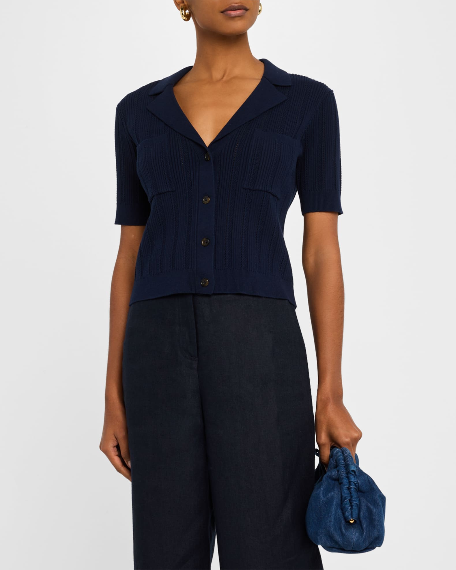 ARGENT Pointelle & Ribbed Knit Top | Neiman Marcus