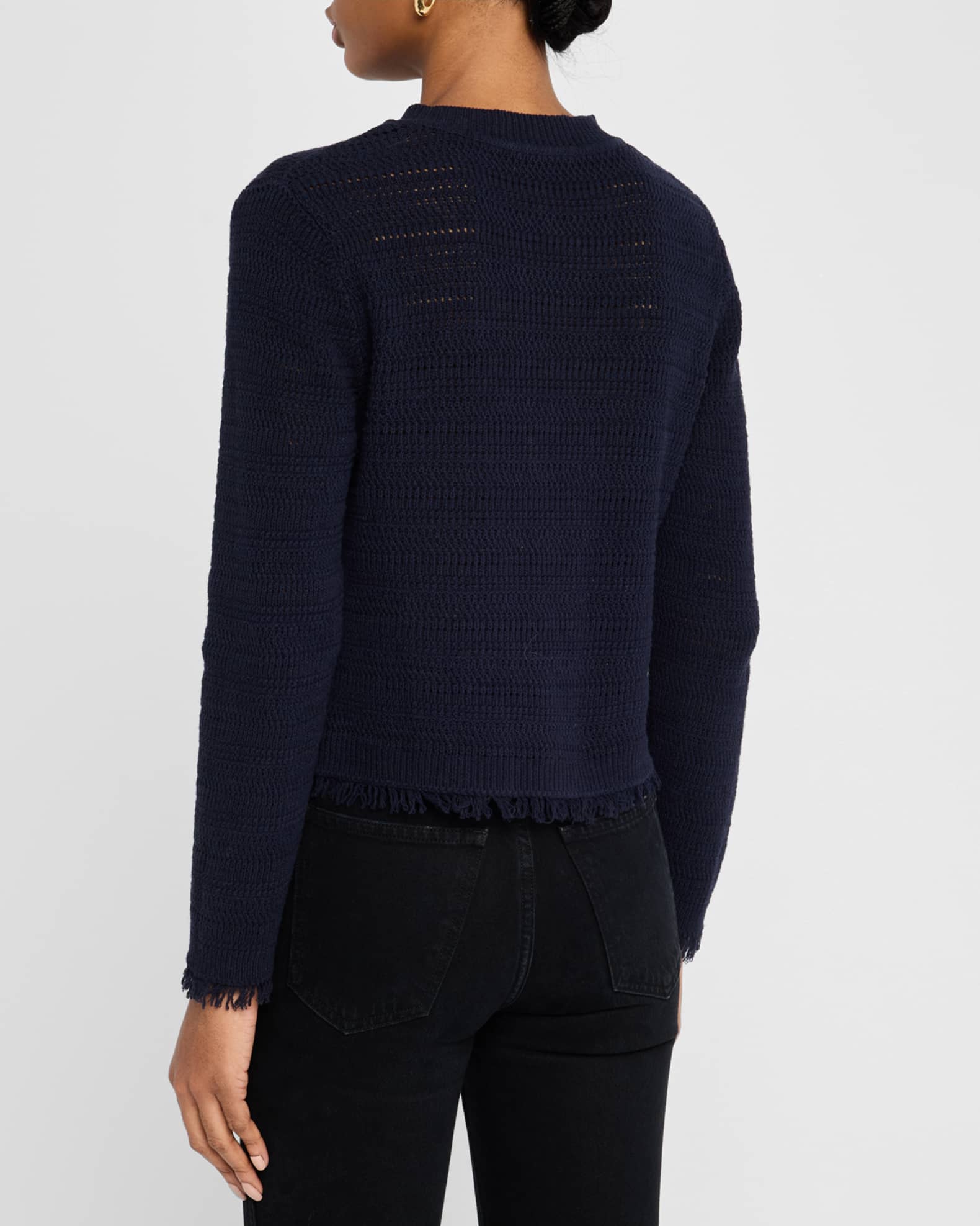 Kobi Halperin Taza Pointelle-Knit Fringed Sweater | Neiman Marcus