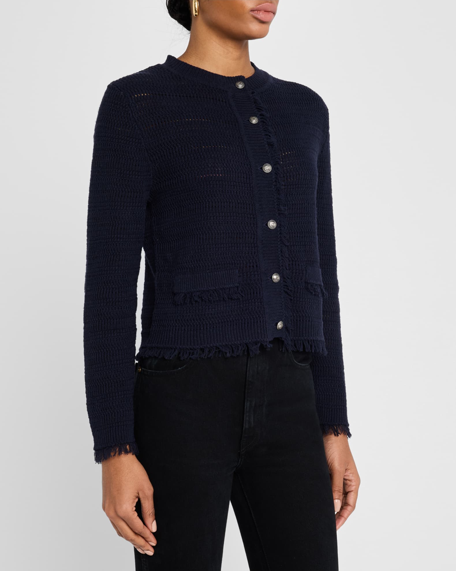 Kobi Halperin Taza Pointelle-Knit Fringed Sweater | Neiman Marcus