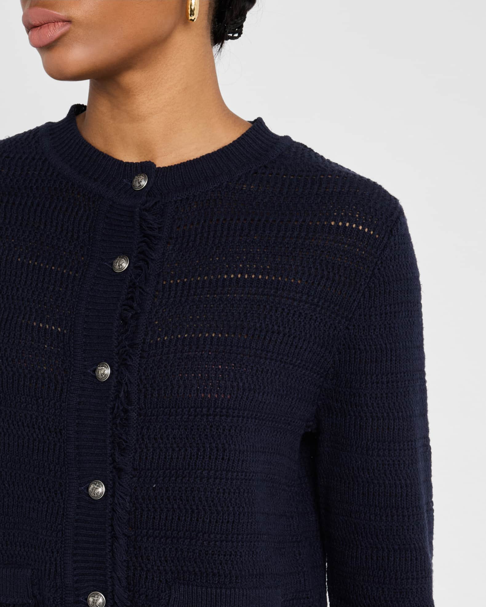 Kobi Halperin Taza Pointelle-Knit Fringed Sweater | Neiman Marcus