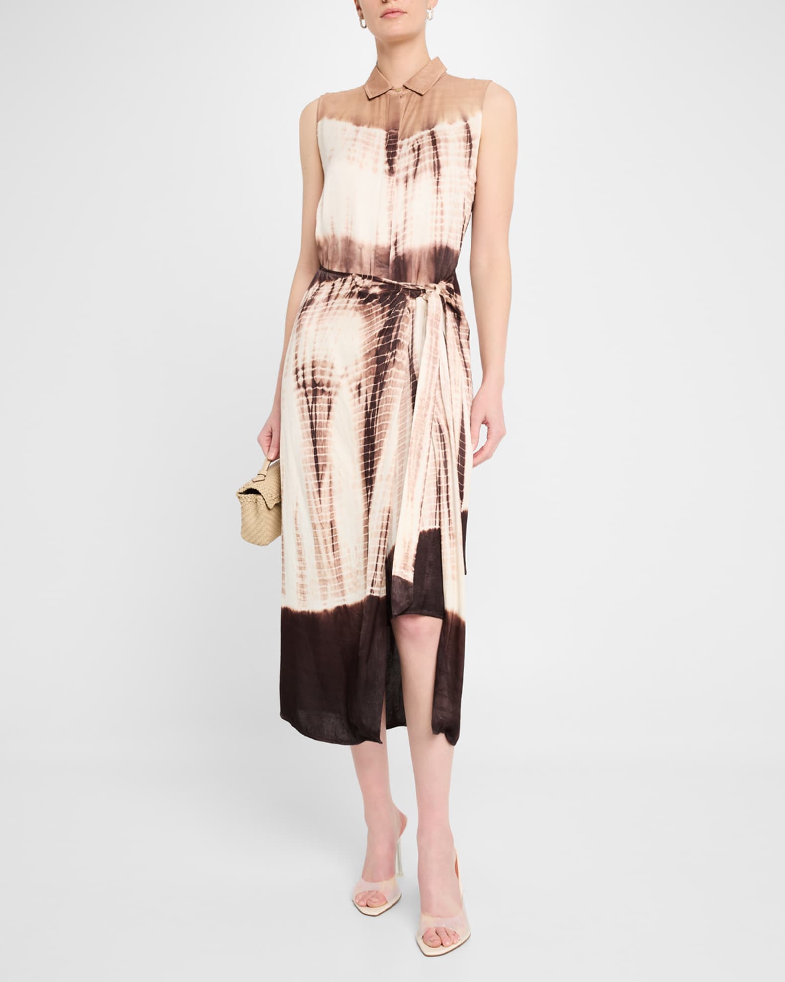 Ivria Tie-Dye Sleeveless Midi Wrap Shirtdress | Neiman Marcus